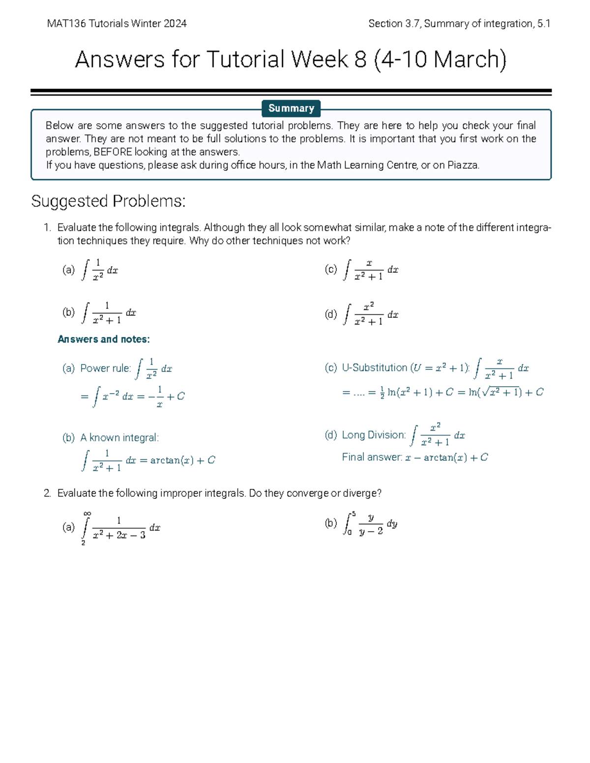 MAT136 tutorial week 8 solutions 2024 - MAT136 Tutorials Winter 2024 ...