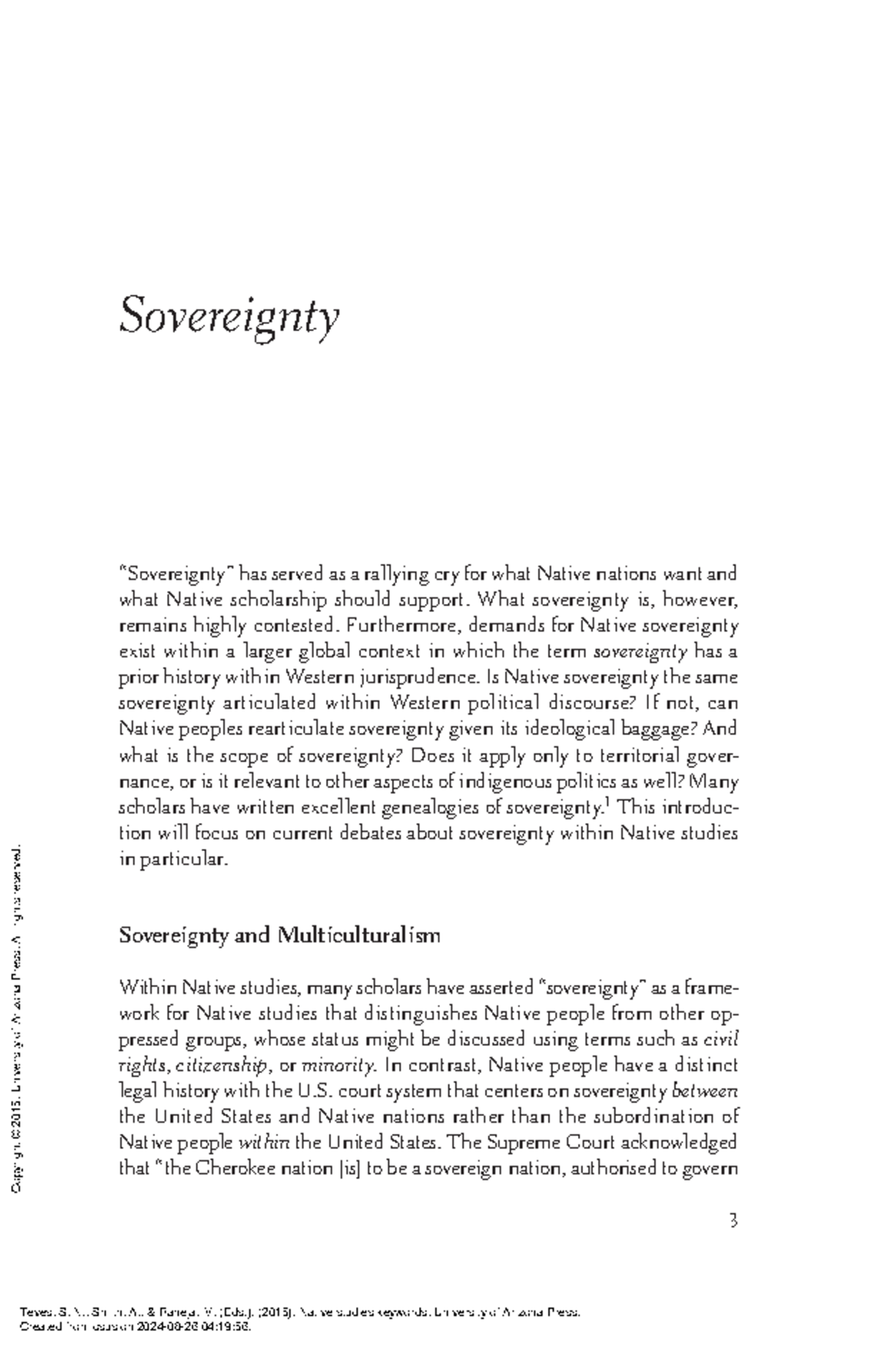 Sovereignty and Its Challenges in Native Studies: Key Concepts and ...