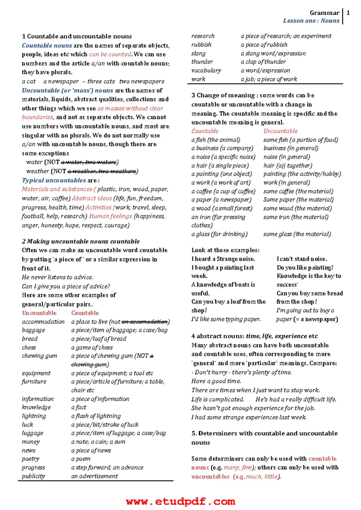 ENG101: Grammar - Lesson 1: Nouns and Their Uses Overview - Studocu