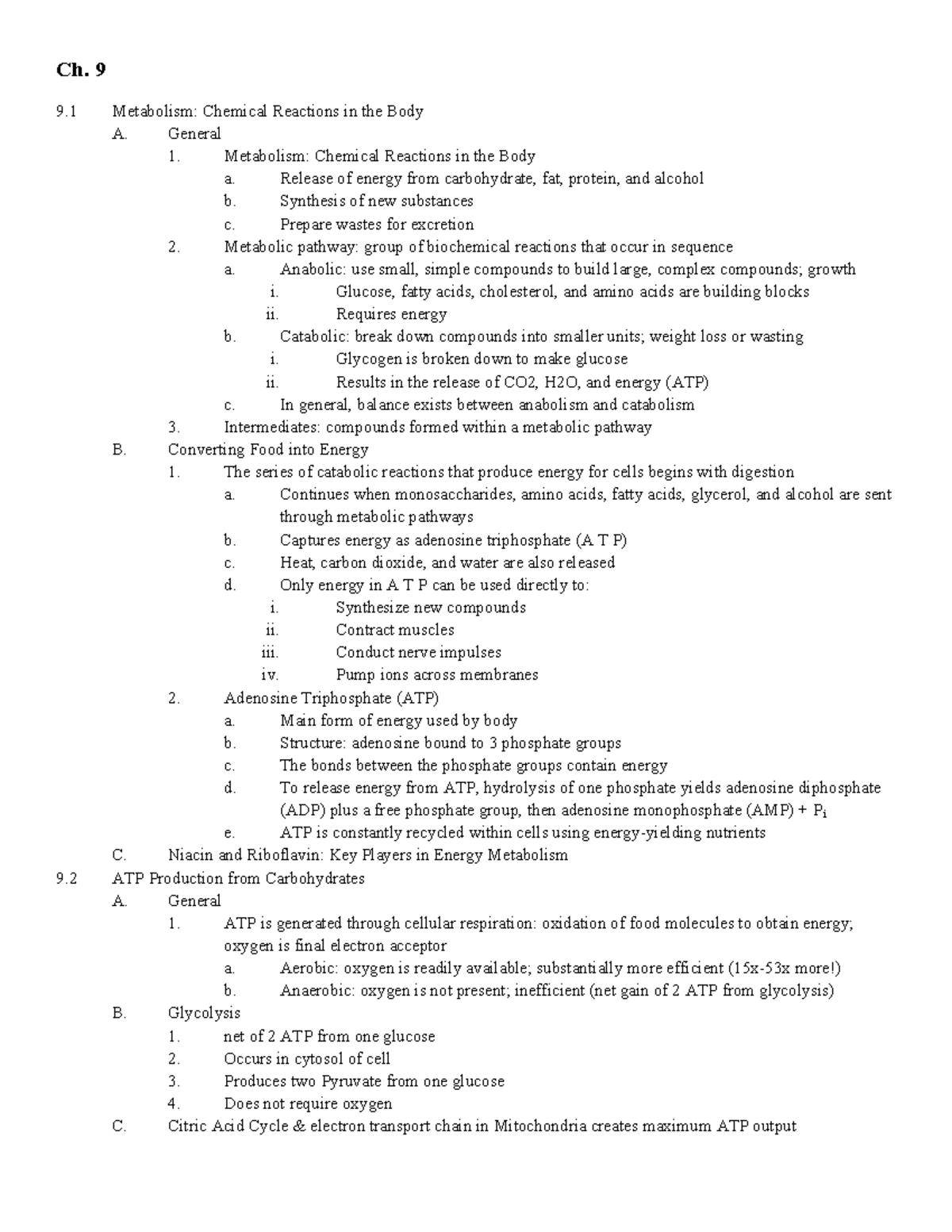 Ch. 9 Metabolism: Energy Production & Chemical Reactions in the Body ...