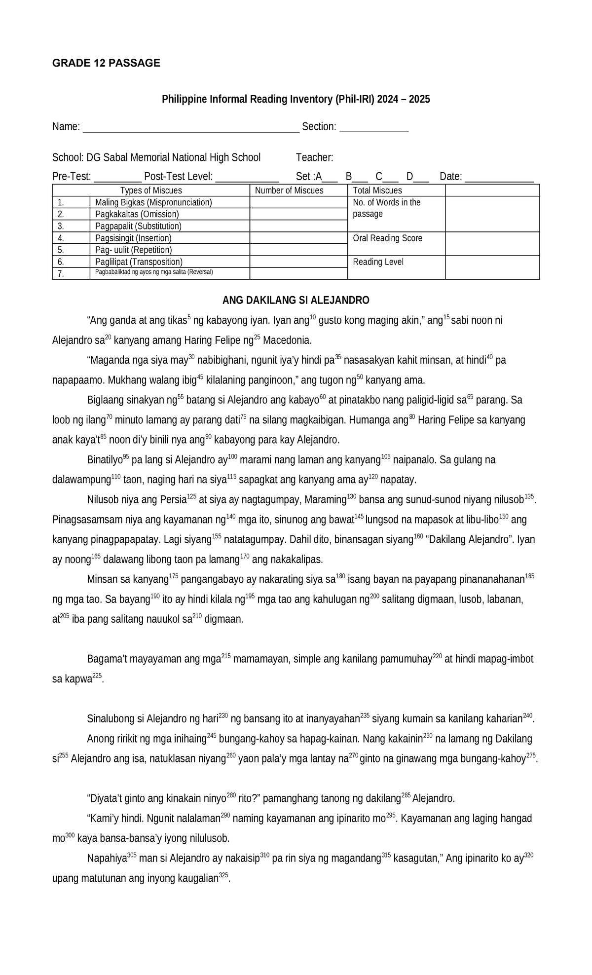 Phil-IRI 2024-2025: Grade 12 Reading Inventory Guide - Studocu