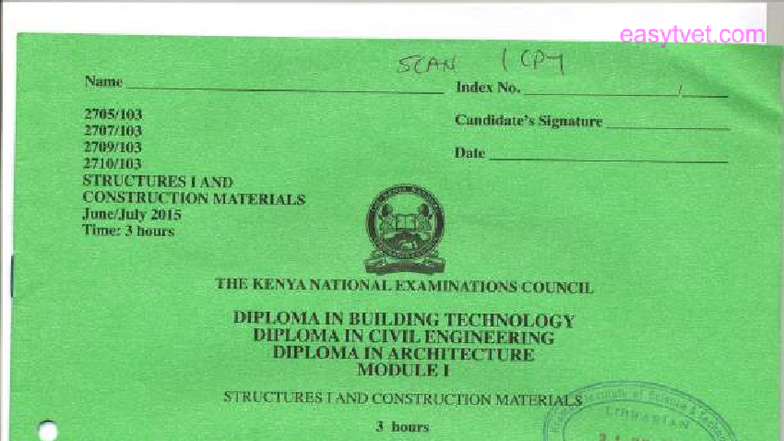 Structures I and Construction Materials Exam (DIPLOMA 2015) - Studocu