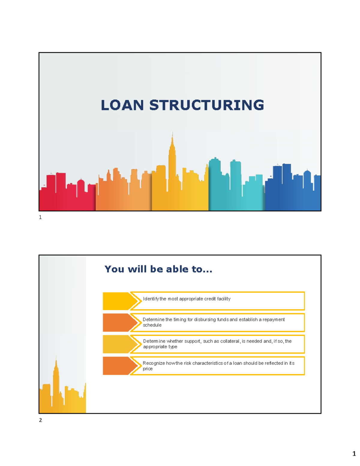 9. Lecture 10 pdf - give example - LOAN STRUCTURING You will be able to ...