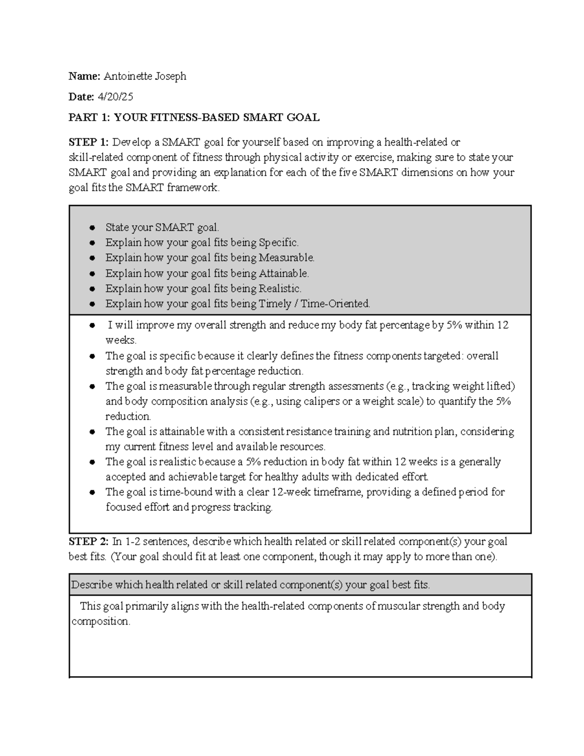 SMART Goal & Fitness Plan for Physical Wellness (PE 101) - Studocu