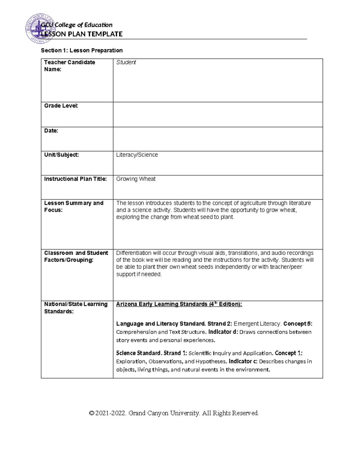 Integrating Agriculture and Literacy in a Lesson Plan (EDU 102) - Studocu