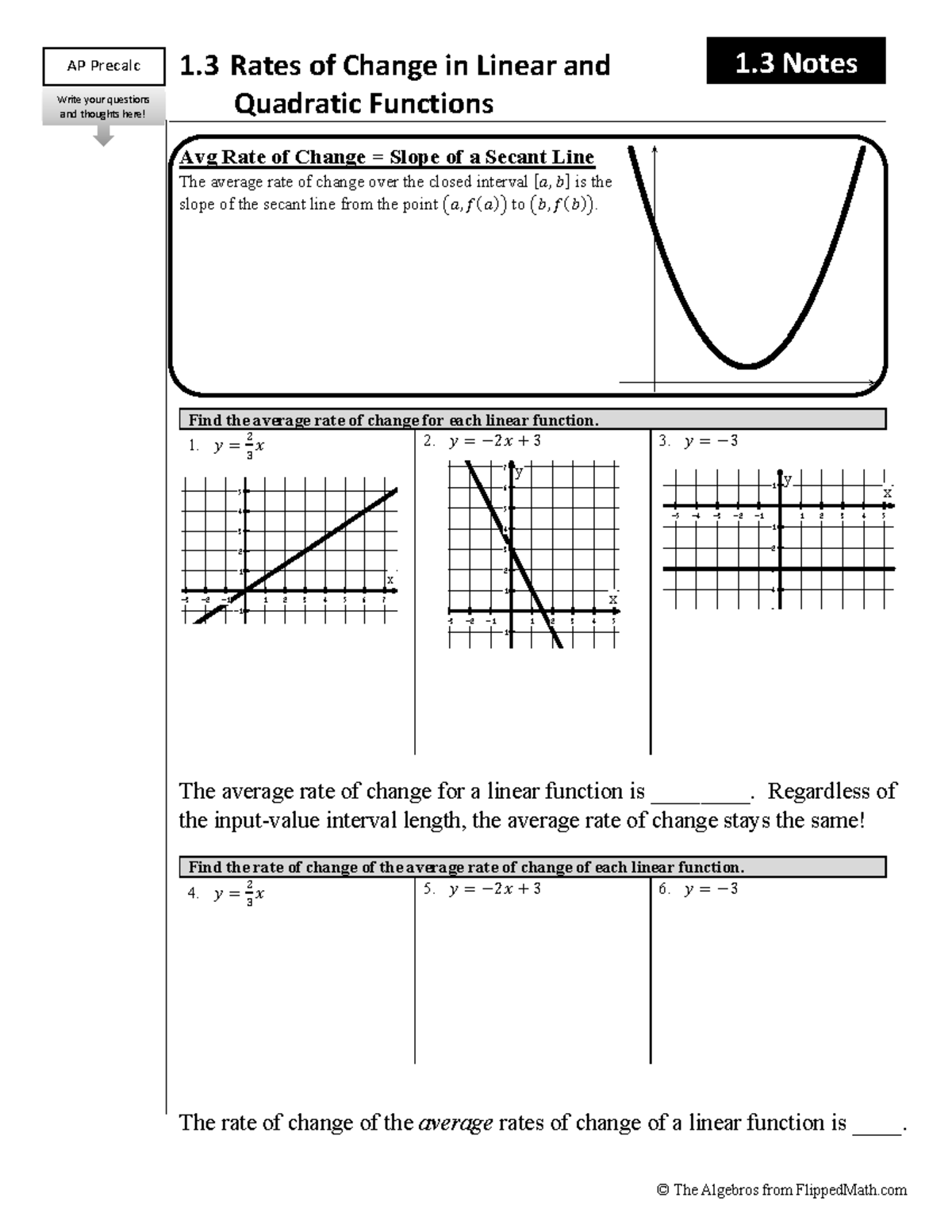 AP Precalc 1.3 - Avg Rate of Change in Linear & Quadratic Functions ...
