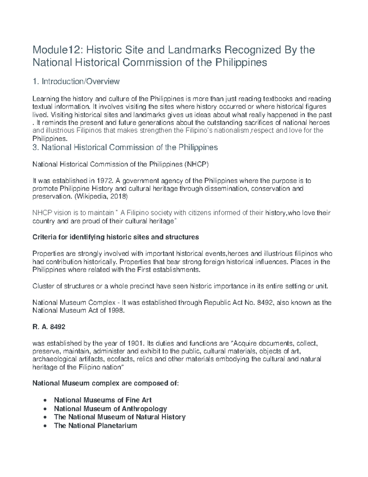 Module 12 - National Historical Commission of the Philippines (NHCP) It ...