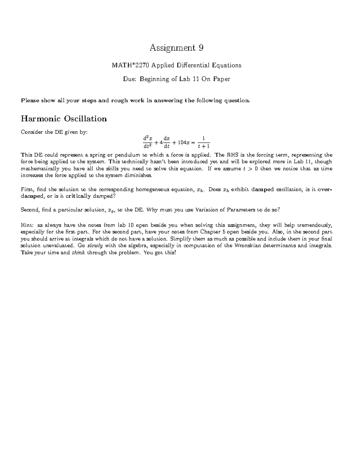 A9 Solution - dqdd - Assignment 9 MATH*2270 Applied Differential ...