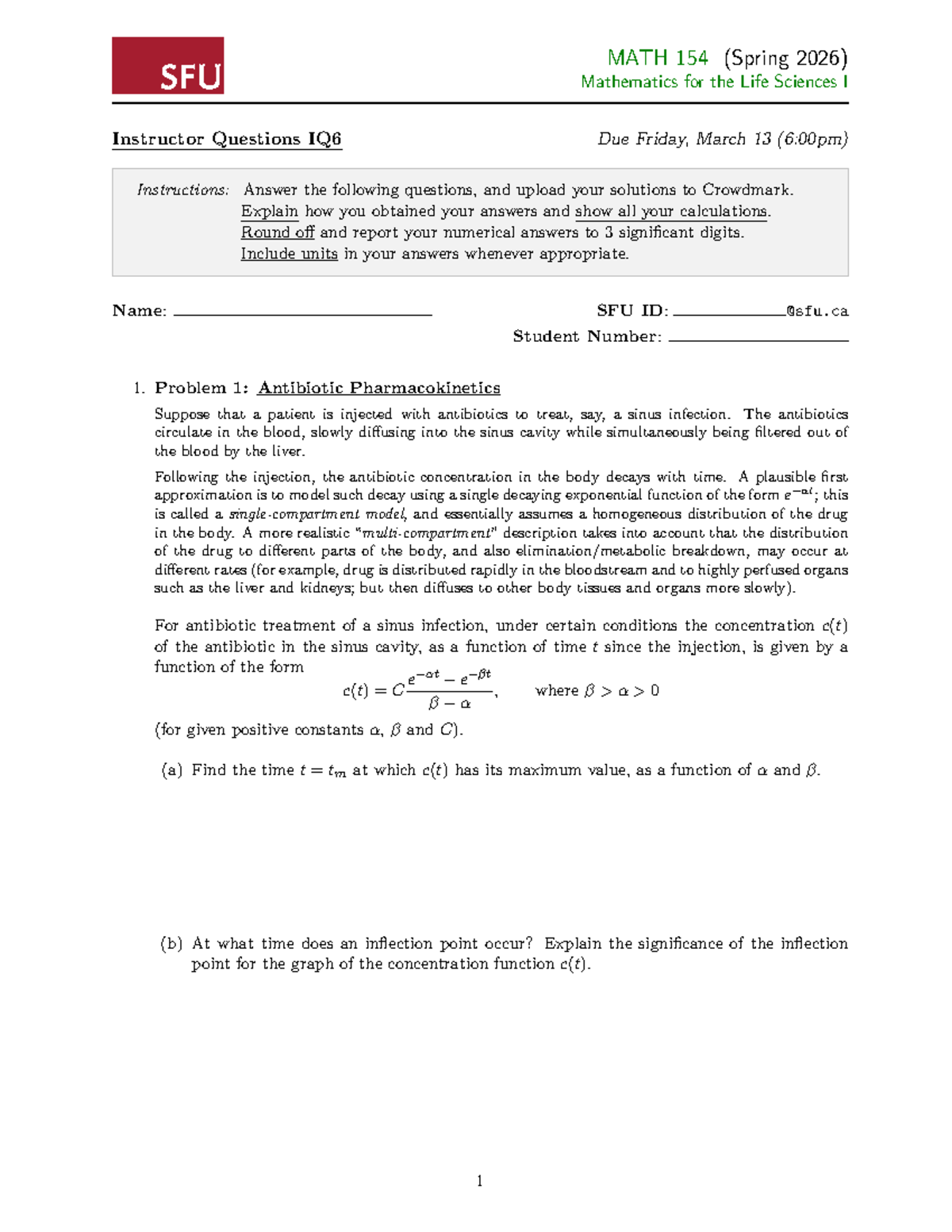MATH 154 (Spring 2026) IQ6: Antibiotic & TB Outbreak Models - Studocu