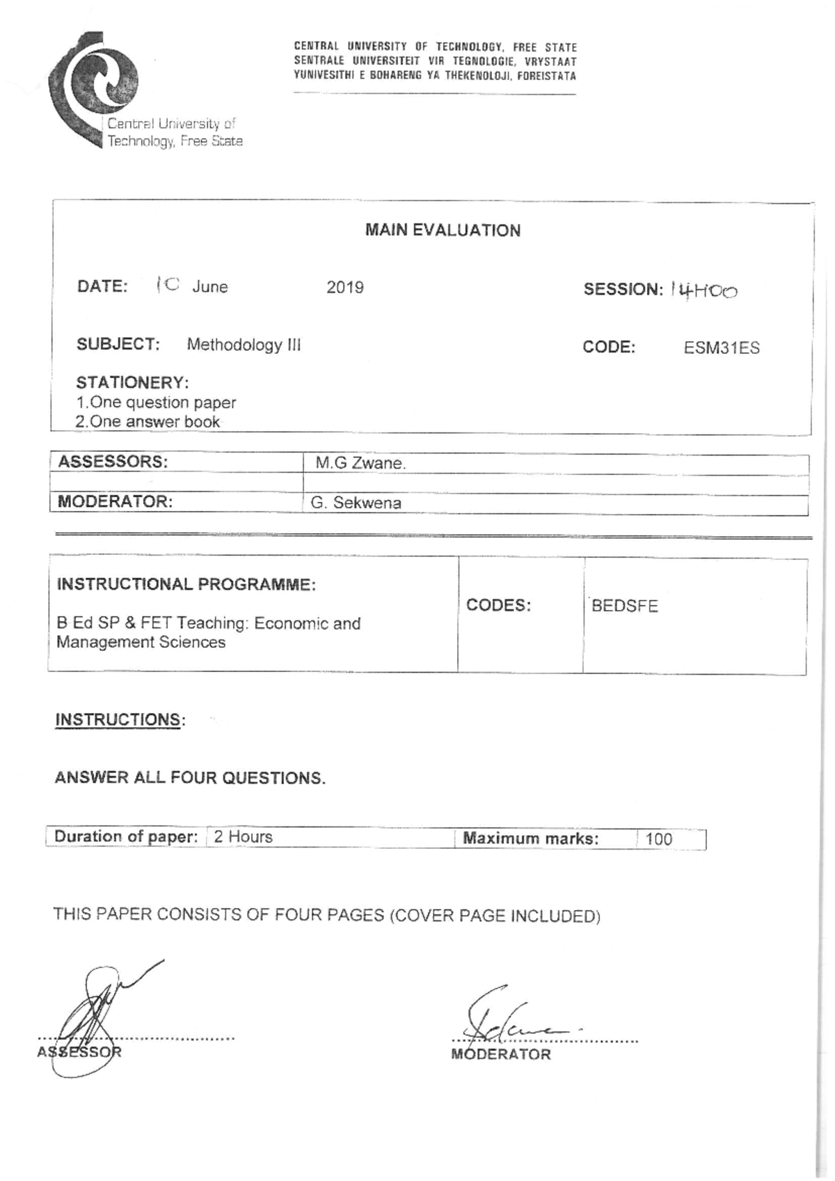 ESM31ES Final Exam Practice Questions - Methodology 2019 - Studocu