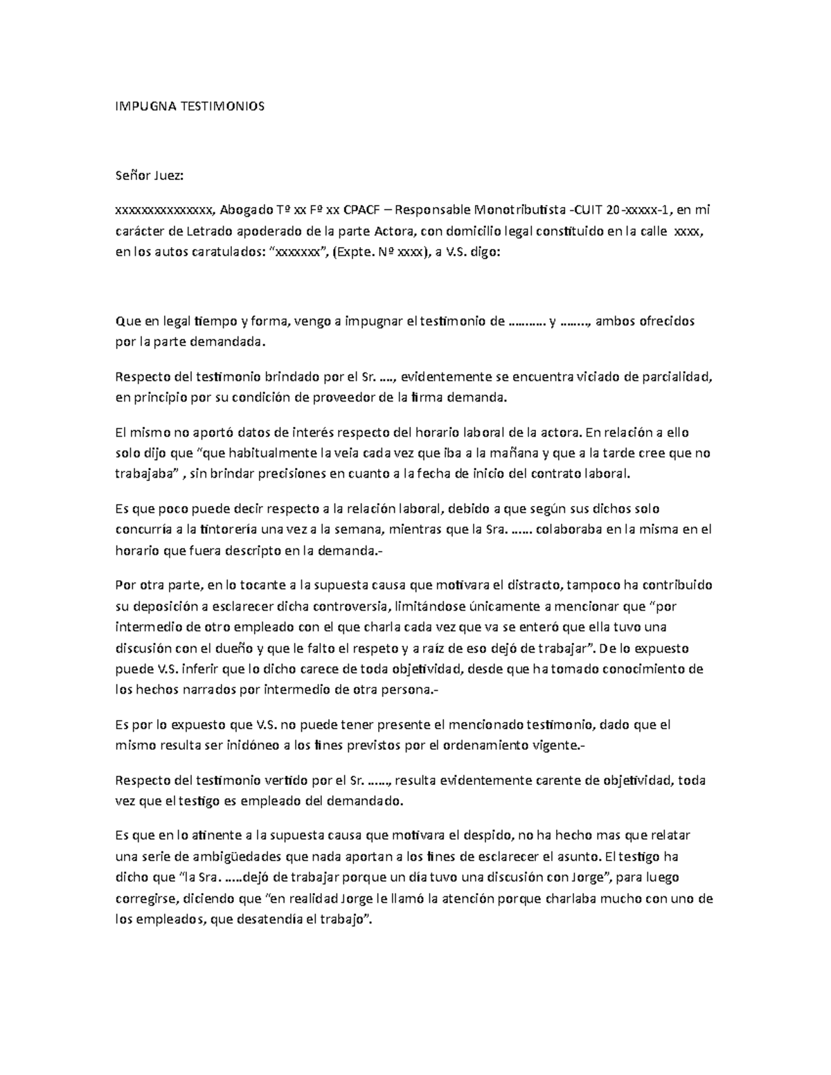 Impugnación de Testimonios - Análisis Legal y Argumentación - Studocu