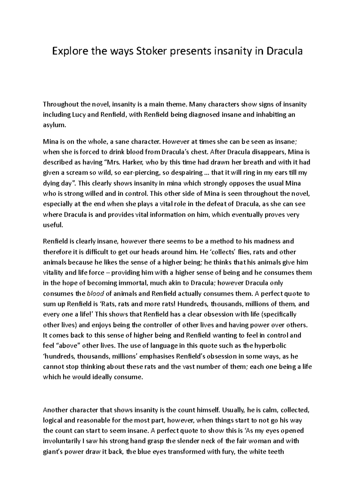 Exploring Insanity in Stoker's Dracula: A Thematic Analysis - Studocu