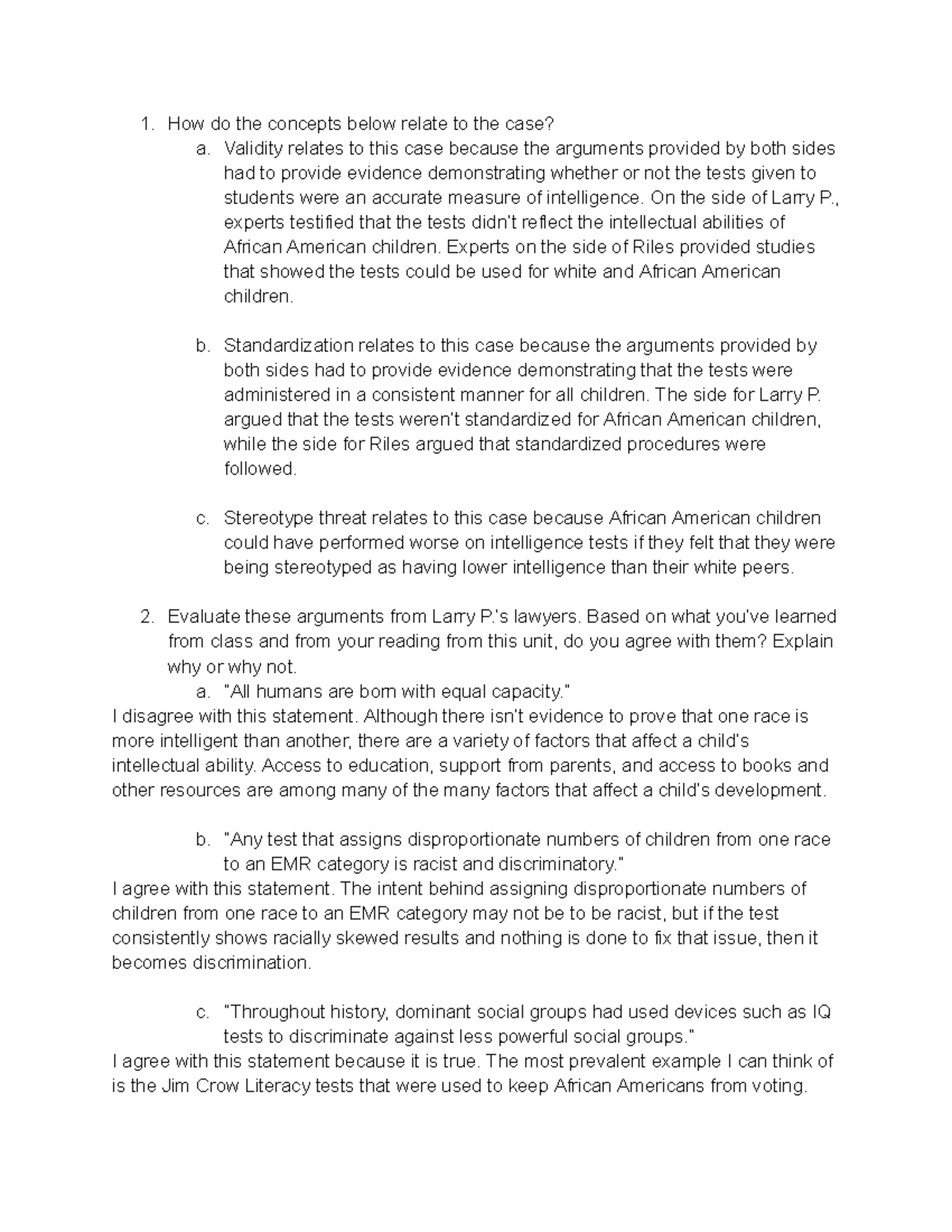 Intelligence Testing Assignment: Validity, Standardization, and ...