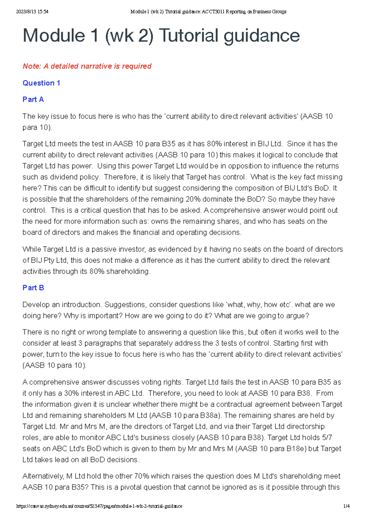 Module 1 (wk 2) Tutorial guidance ACCT3011 Reporting on Business Groups ...