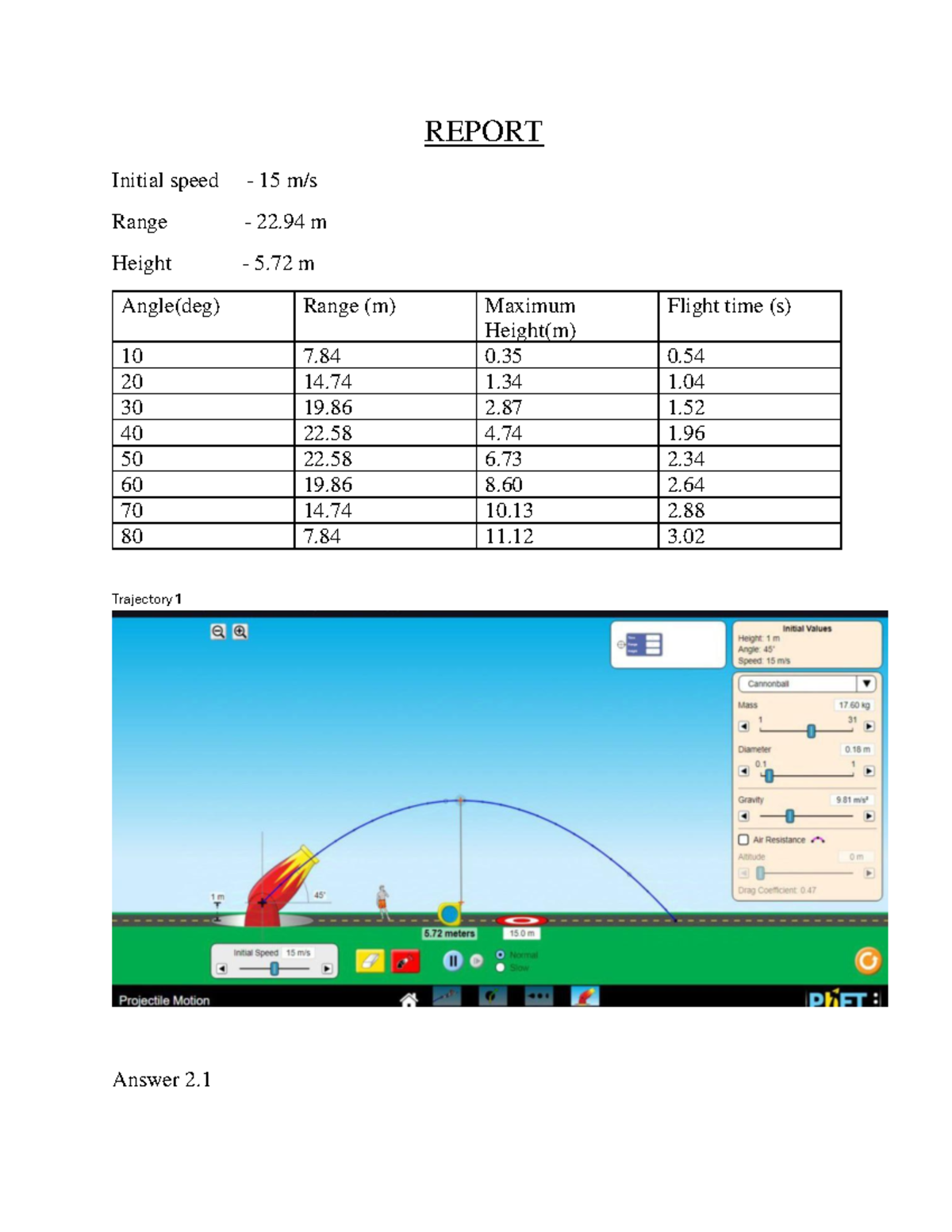 Report 3 - Projectile Motion Analysis and Trajectory Calculations - Studocu