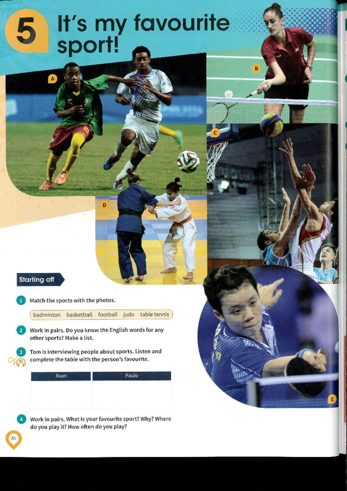 E5A - My Favorite Sports Activities and Vocabulary - Studocu