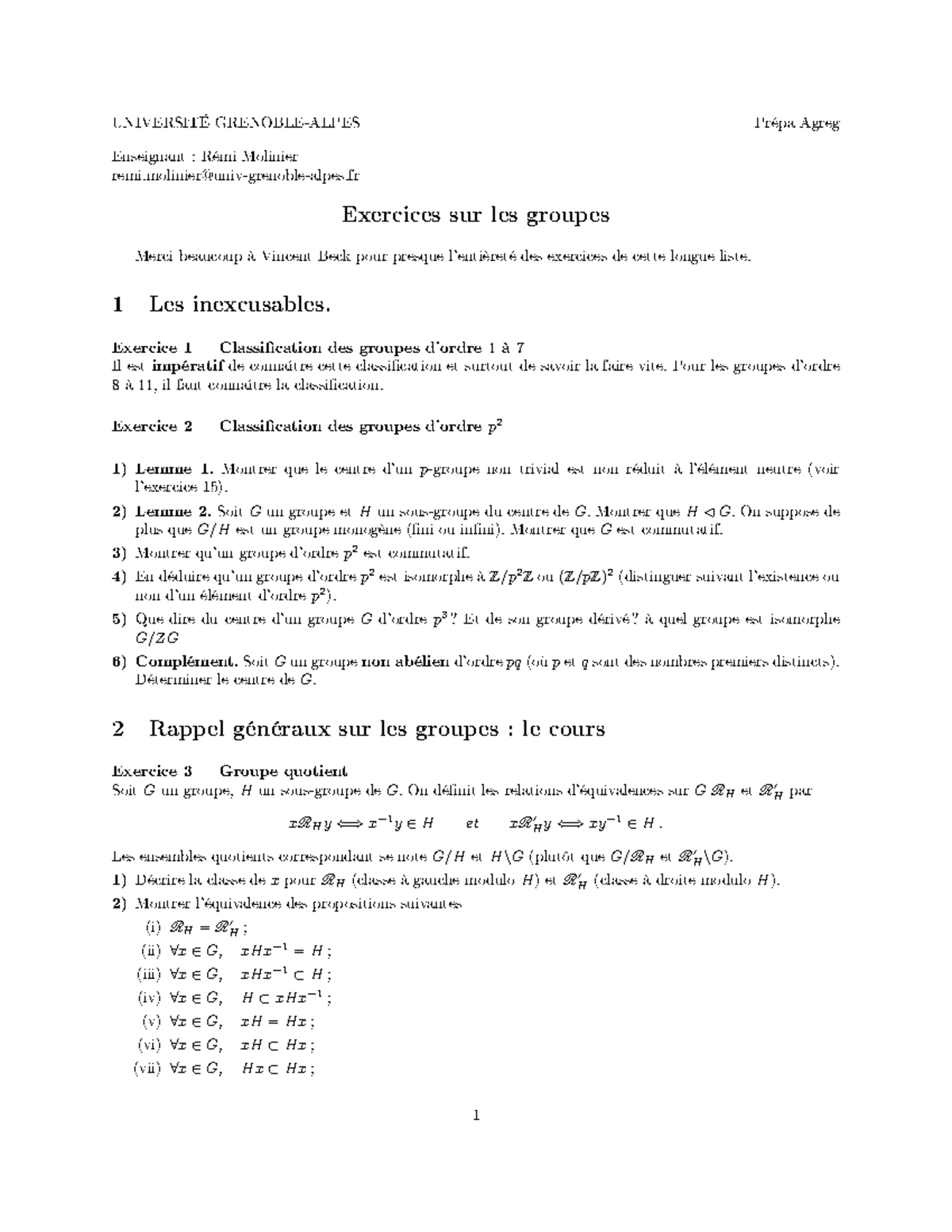 Exercices sur les Groupes - Université Prépa Agreg Enseignant 2023 ...