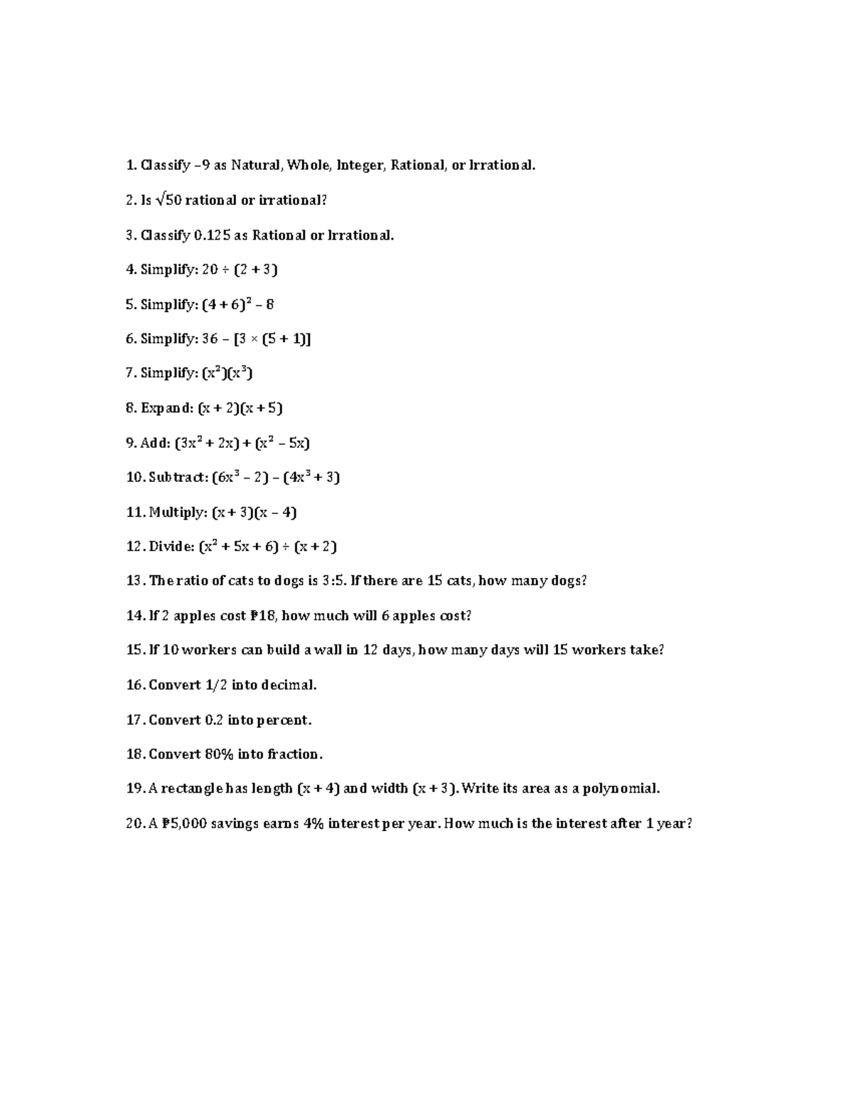 Quiz on Number Classification and Basic Operations - Studocu