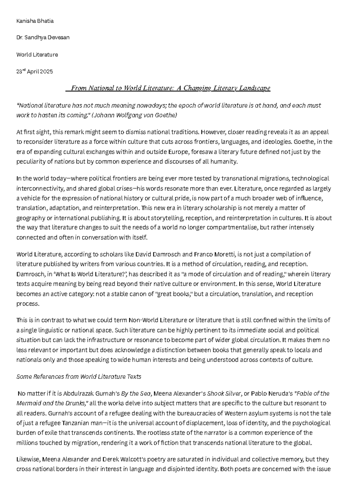 World Literature: Exploring the Shift from National to Global ...