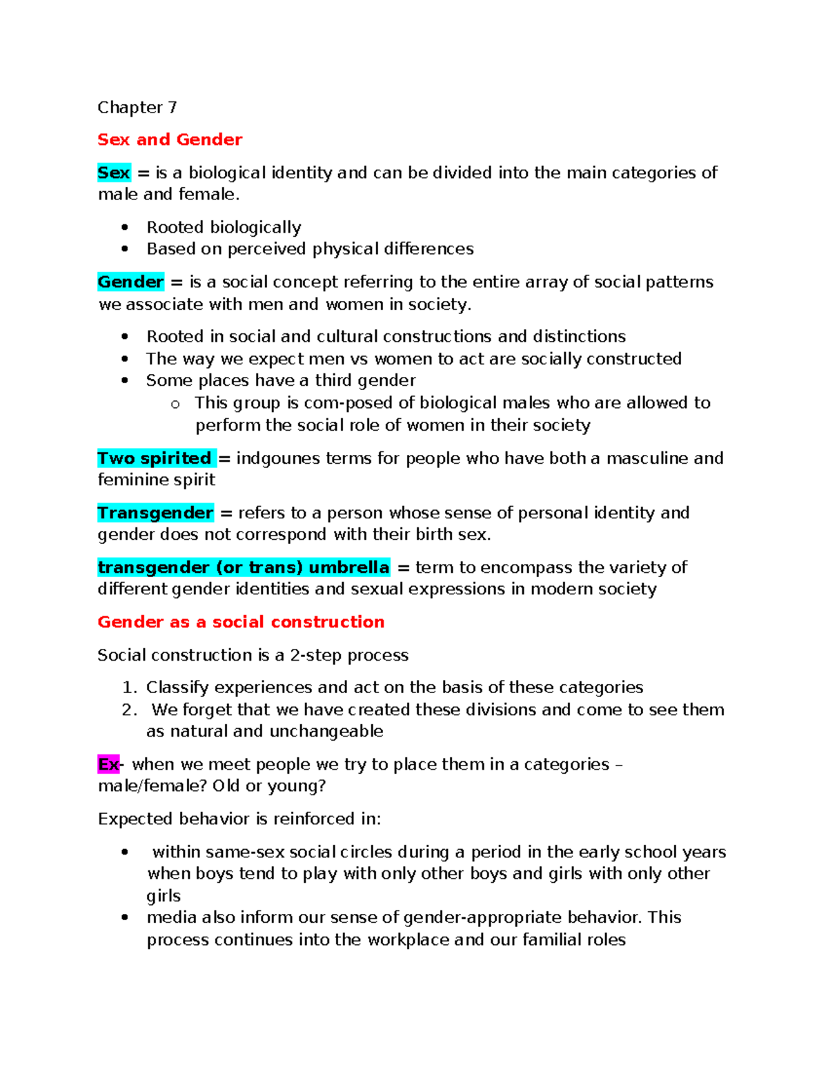 Chapter 7: Understanding Sex and Gender Dynamics - Studocu