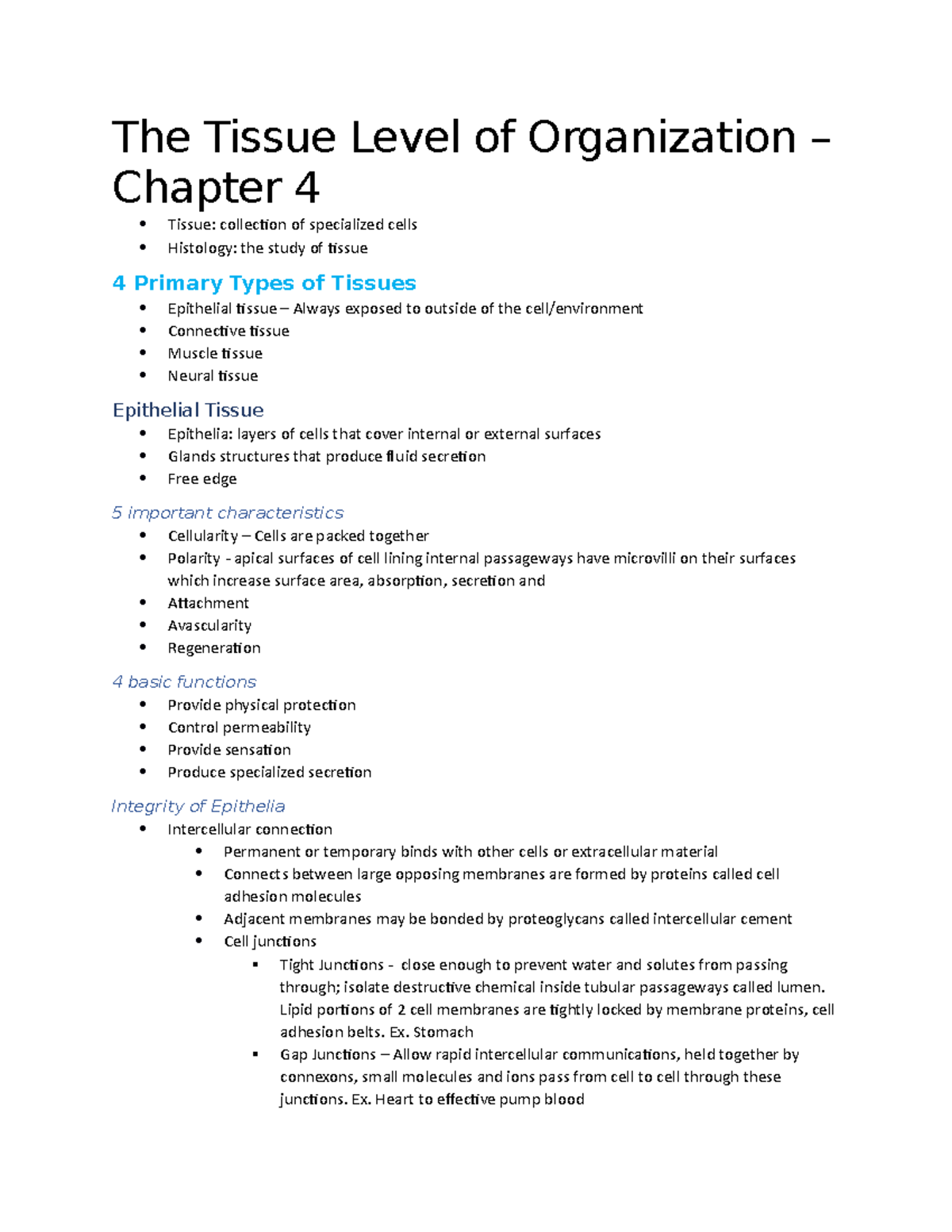 The Tissue Level of Organization - Chapter 4 - The Tissue Level of ...