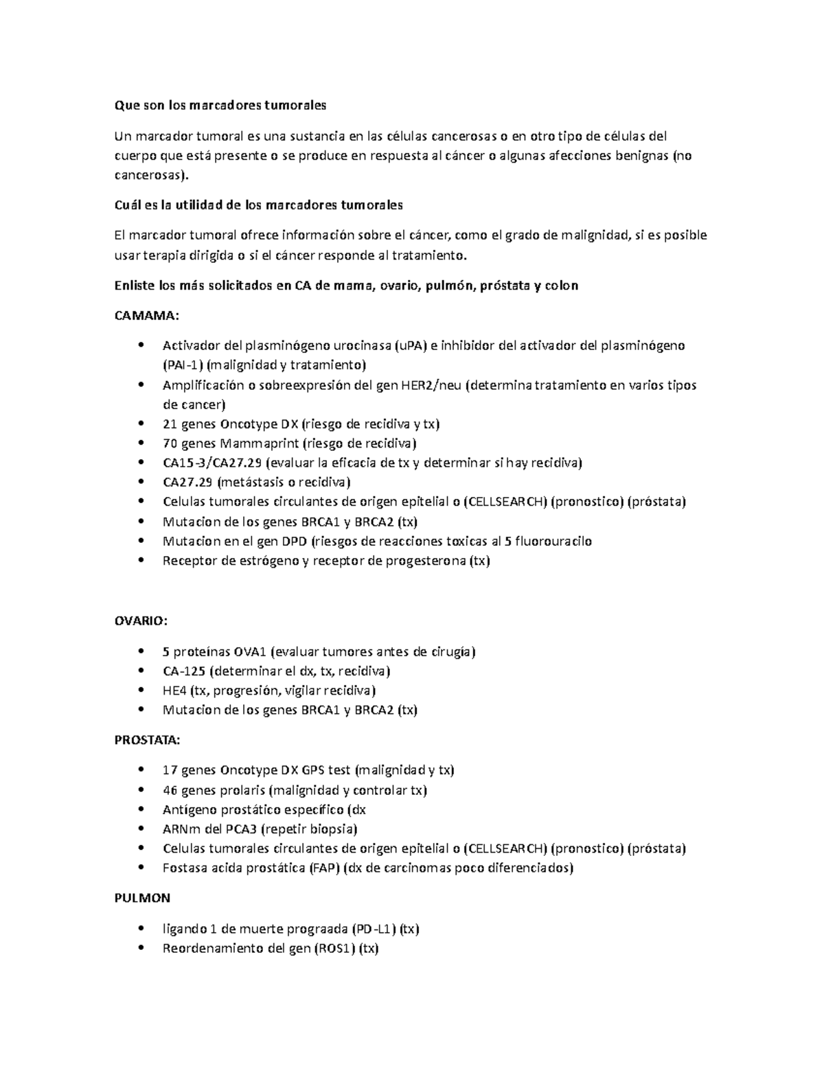 Tumores - hola - Que son los marcadores tumorales Un marcador tumoral ...