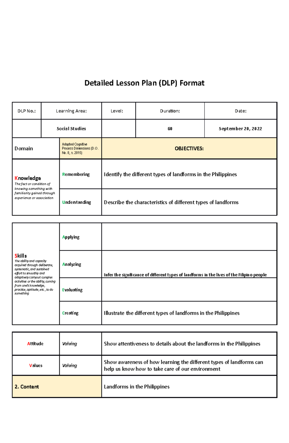 DLP-Landforms in the Philippines - Detailed Sample Lesson Plan - Studocu