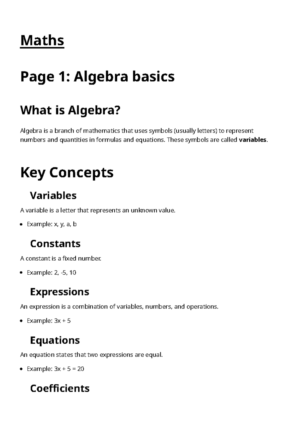 GCSE Maths: Algebra Basics and Key Concepts Overview - Studocu