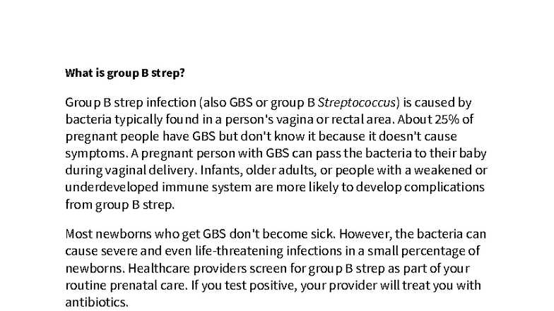 Group B Strep (GBS) Infection: Understanding Risks and Treatments - Studocu