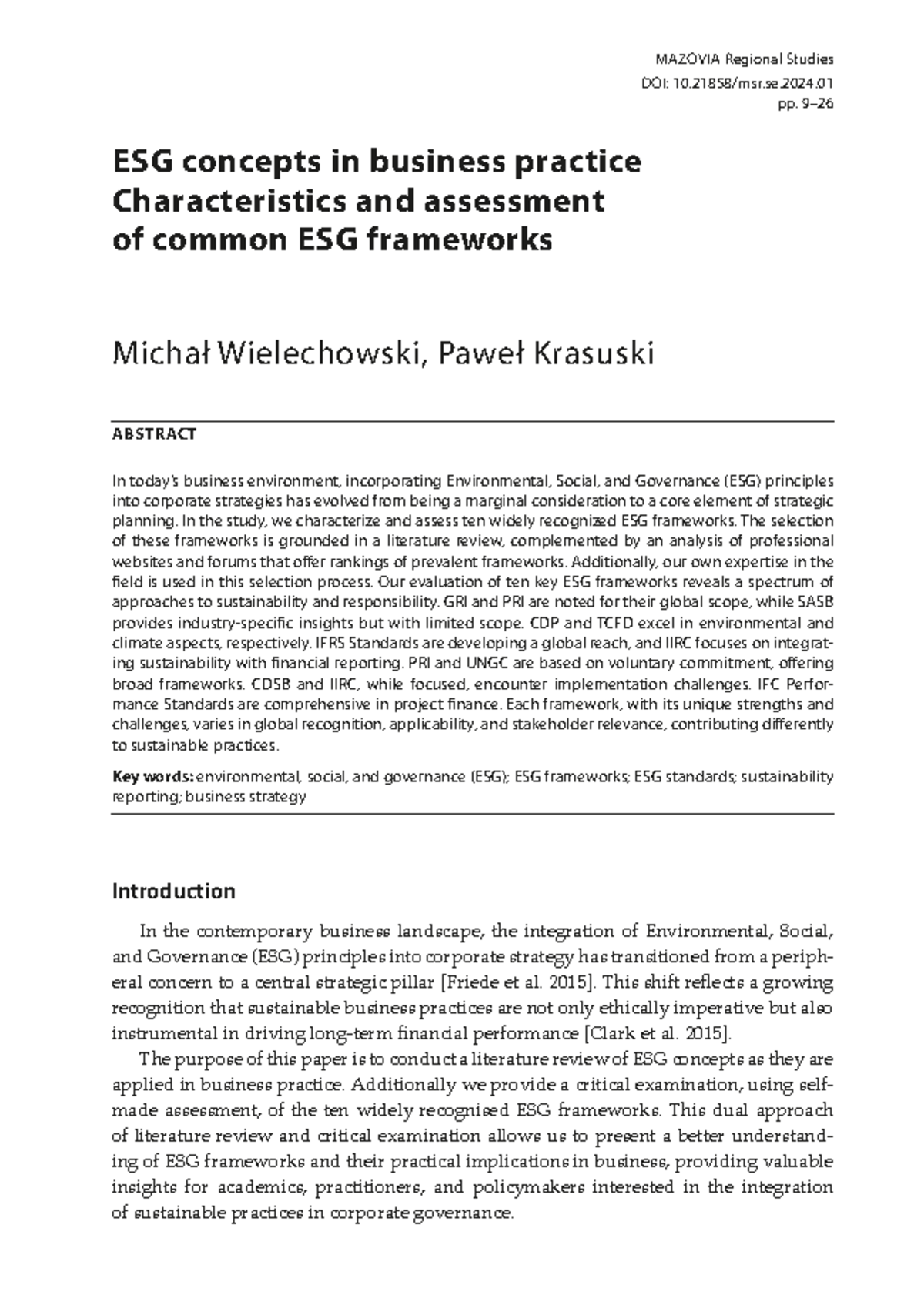 ESG Frameworks in Business Practice: Characteristics & Assessment - Studocu