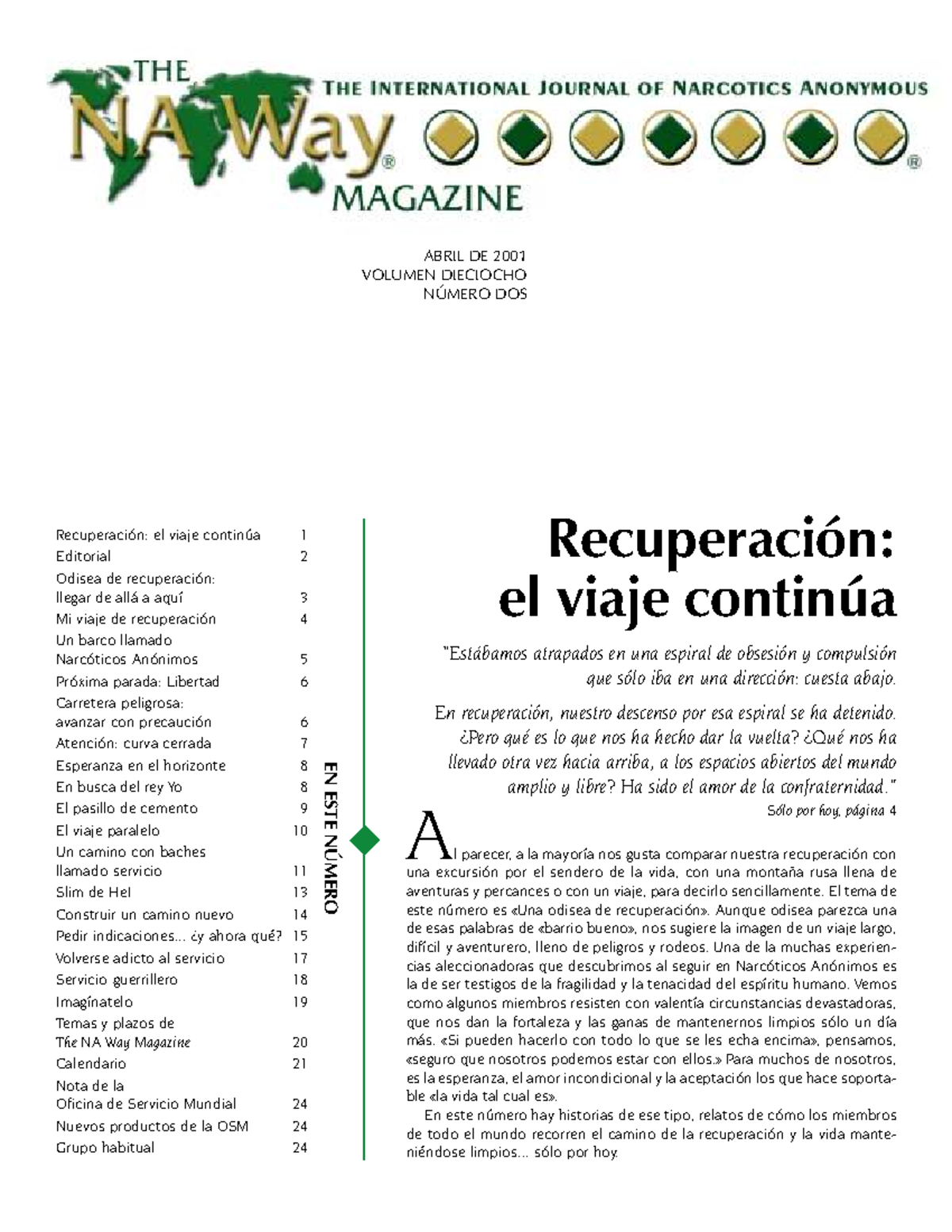 NA Way Magazine - Abril 2001: Odisea de Recuperación y Esperanza - Studocu