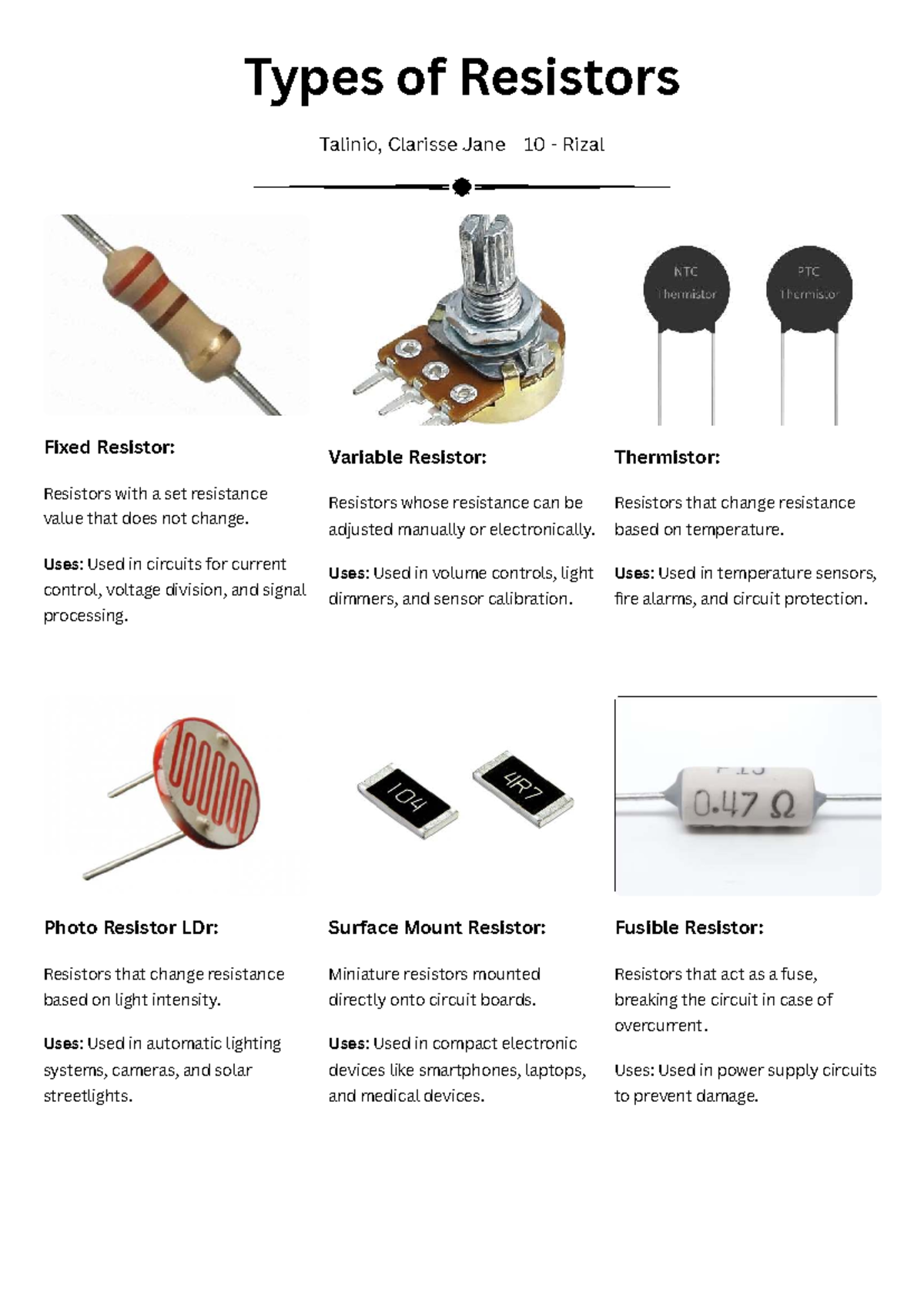 Types of Resistors: Fixed, Variable, Thermistor & More - 10 Rizal - Studocu