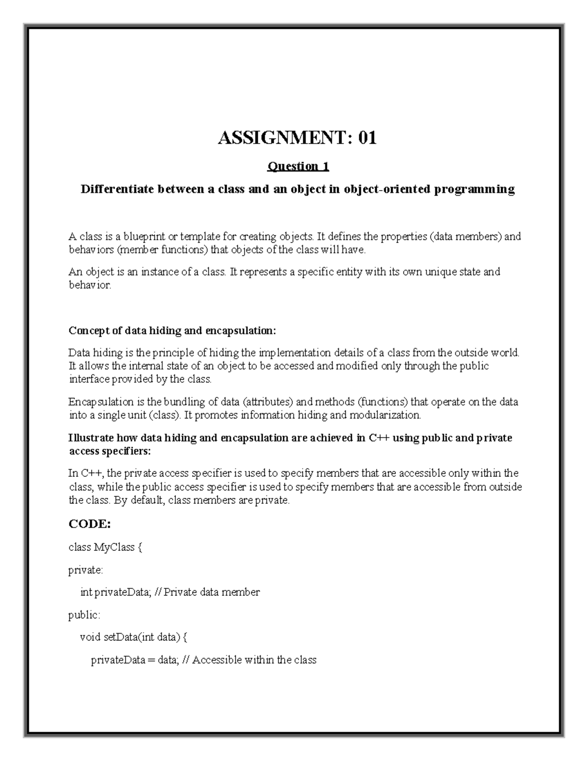 03 OOP - Assignment 03 - ASSIGNMENT: 01 Question 1 Differentiate ...