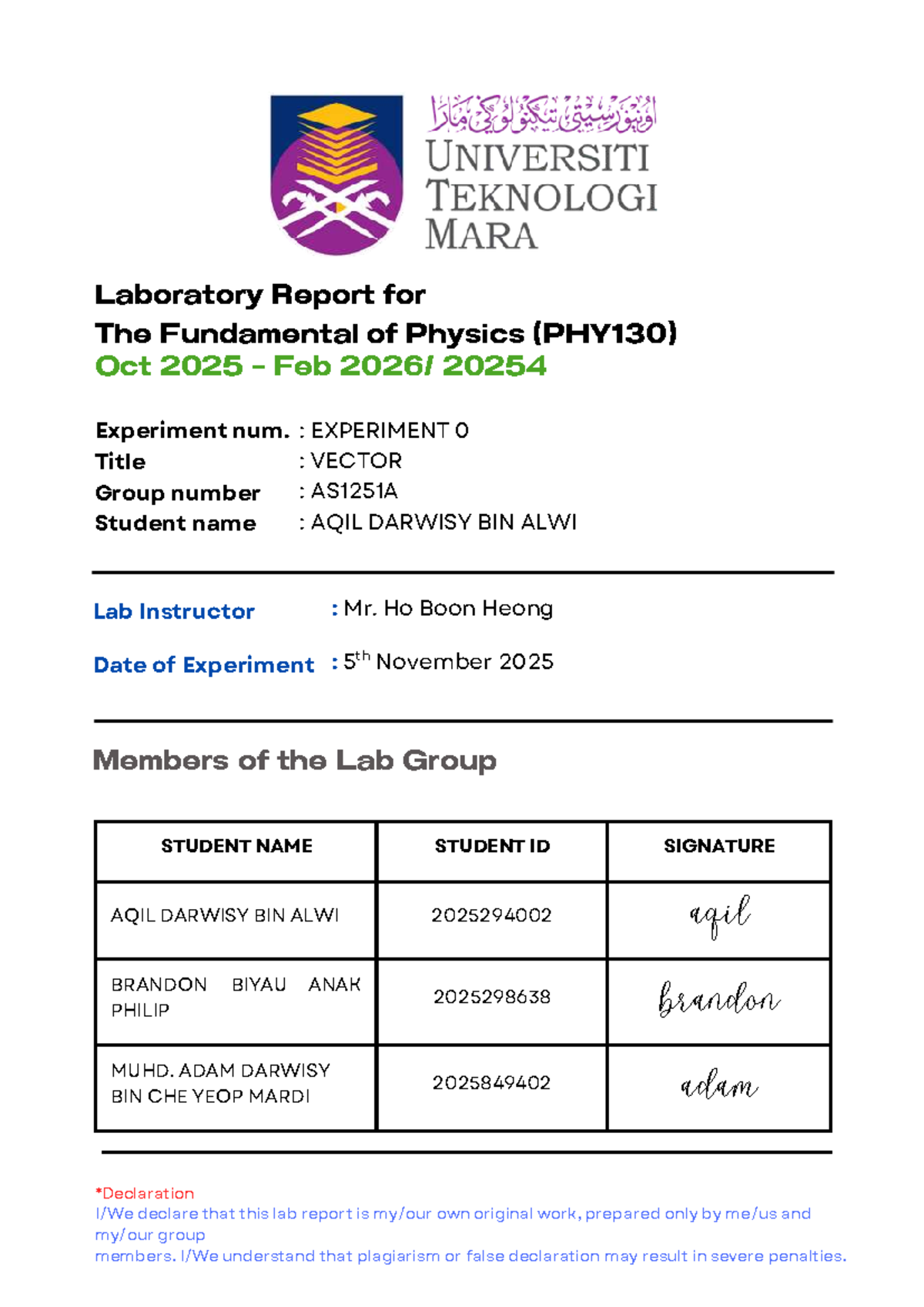 Lab Report for PHY130: Experiment 0 - Vector Analysis (Oct 2025) - Studocu