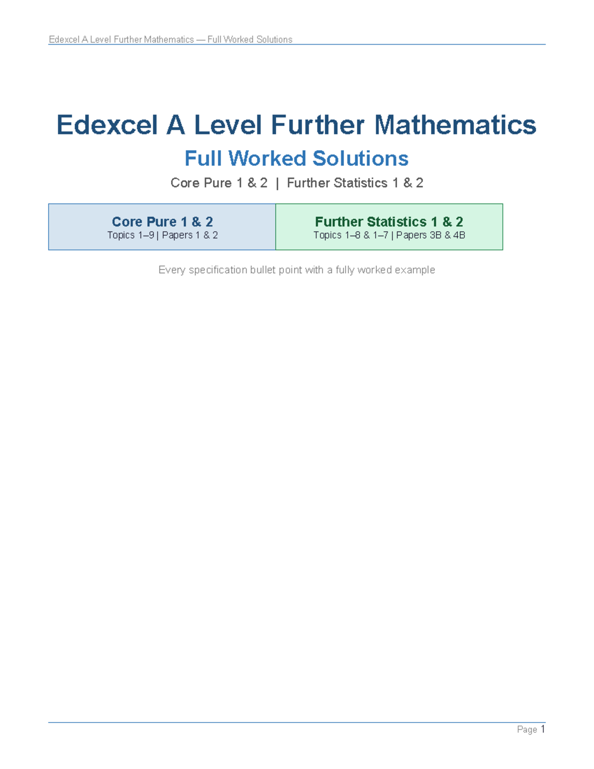 Edexcel A Level Further Mathematics Full Worked Solutions: Core Pure 1 ...