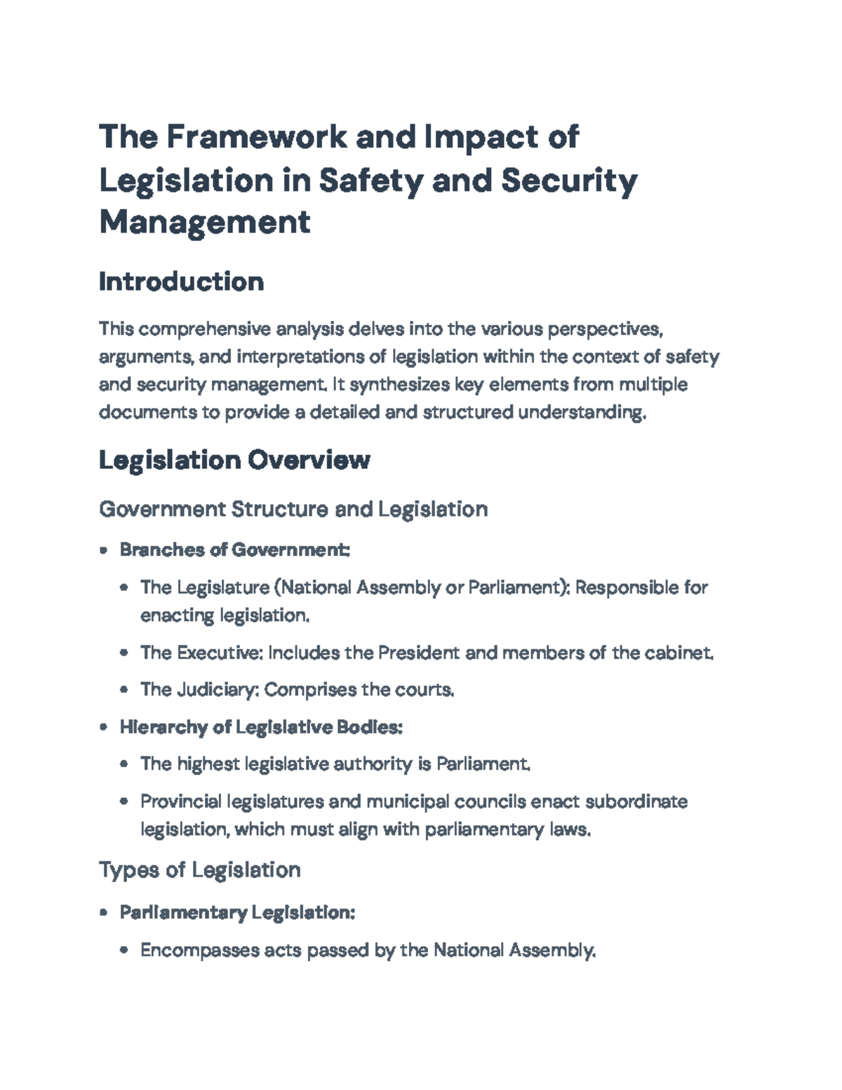 Legislation Framework in Safety & Security Management Analysis - The Framework and Impact of ...