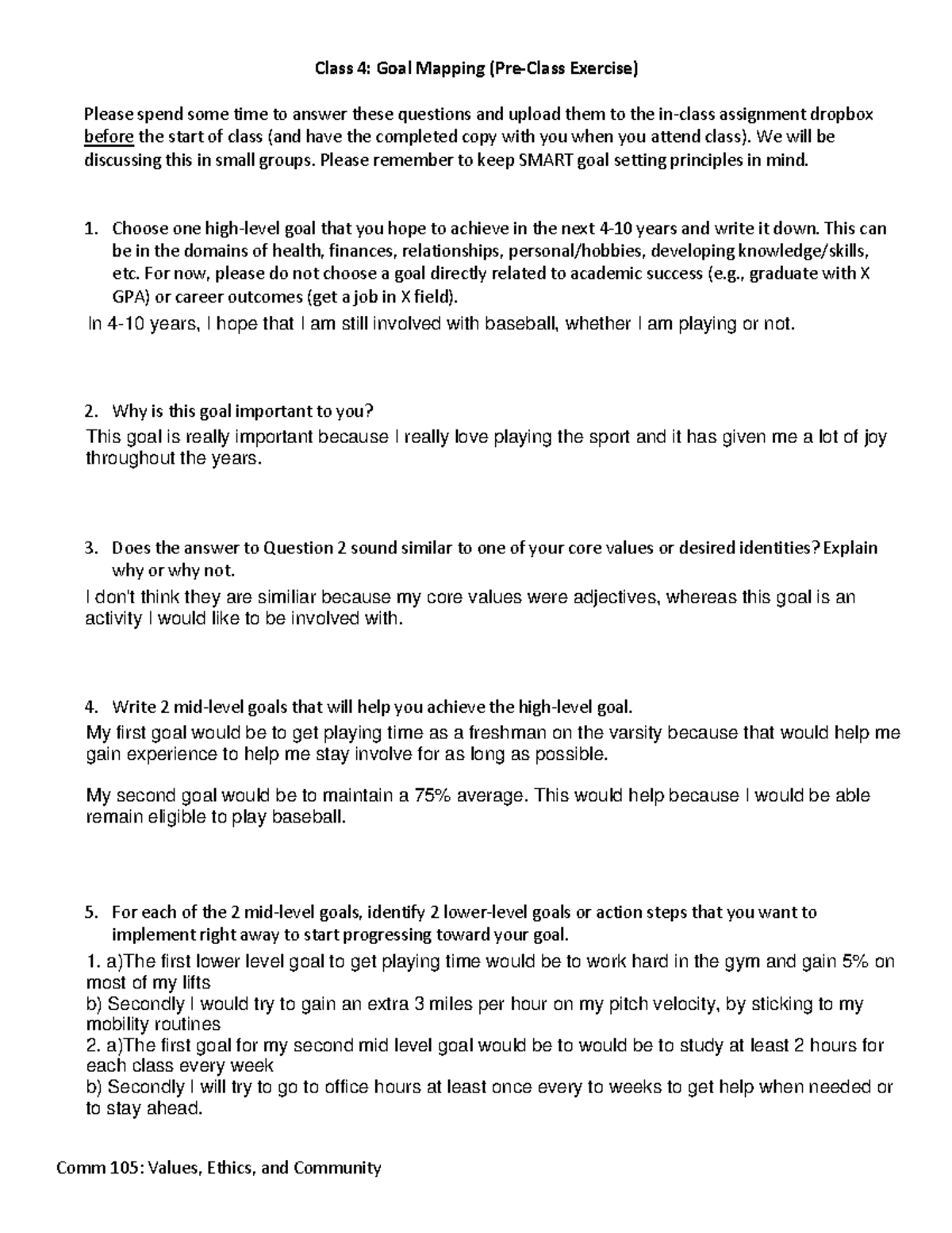 Class 4: Goal Mapping Exercise for Comm 105 Students - Studocu