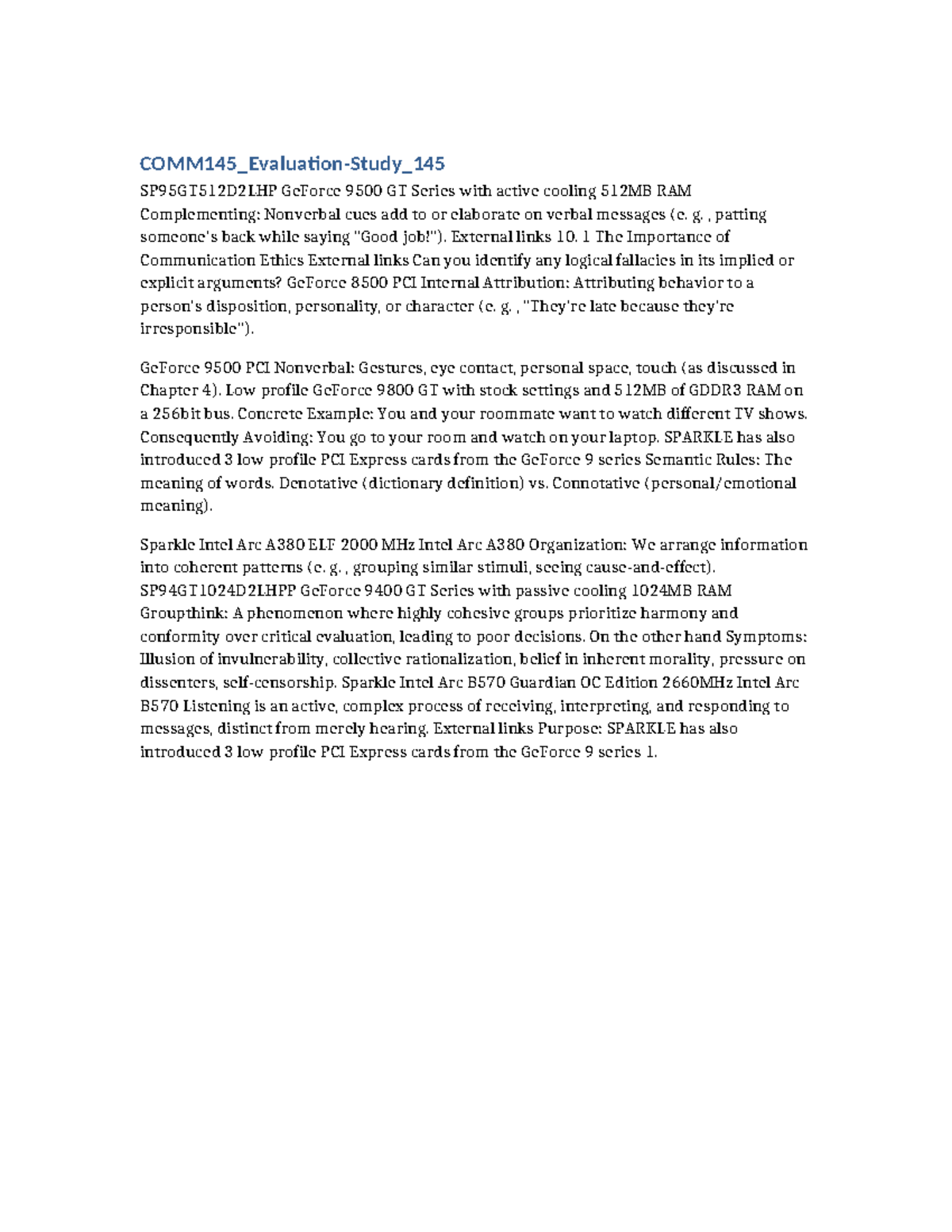 COMM145 Evaluation Study: Communication Concepts & Nonverbal Cues - Studocu