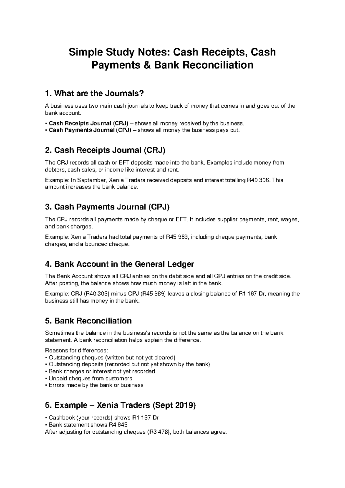 Cash Receipts & Payments Notes: CRJ, CPJ, & Bank Reconciliation - Studocu