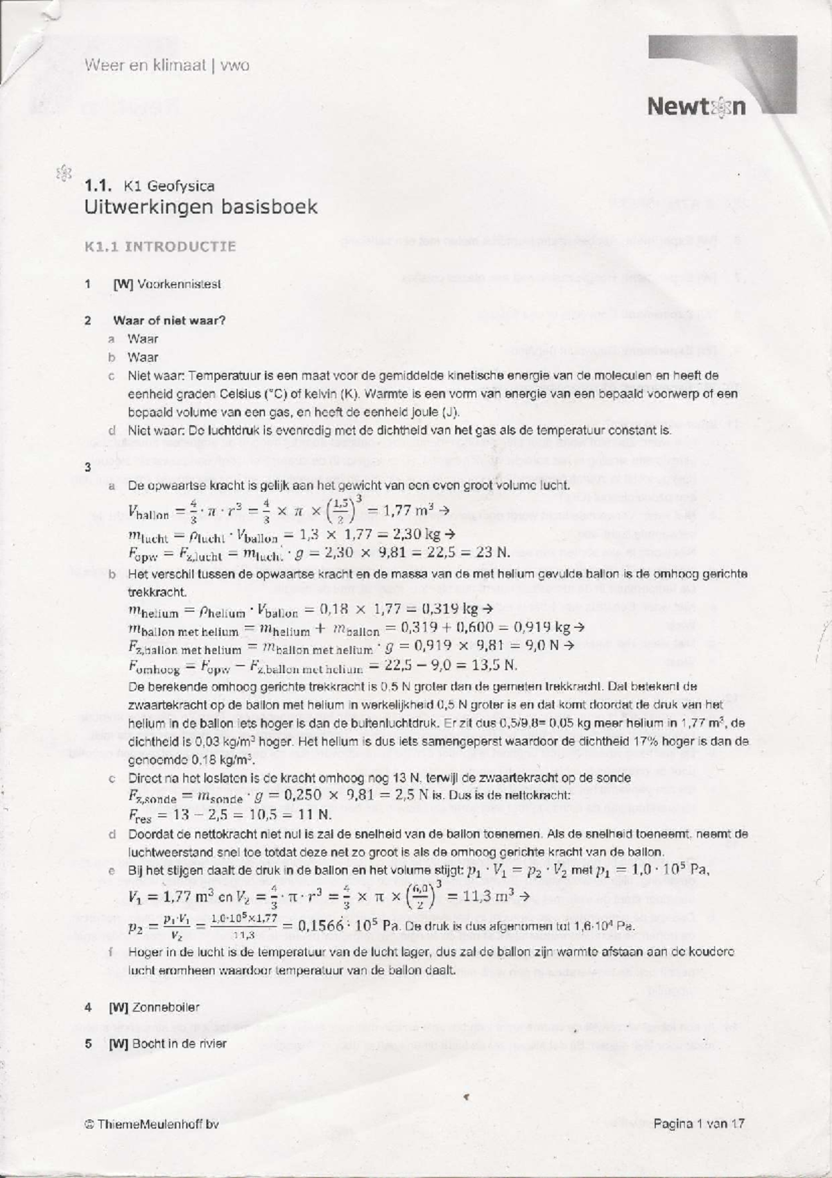 Geofysica Uitwerkingen K1.1 - K1.4 VWO Natuurkunde Newton - Studeersnel