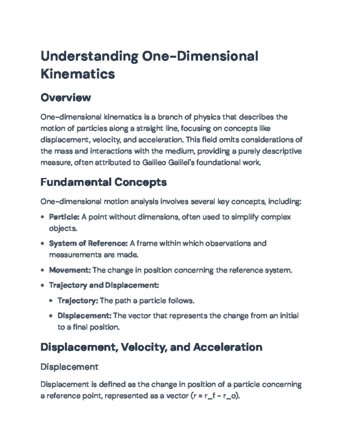 Understanding One-Dimensional Kinematics: Key Concepts & Examples ...