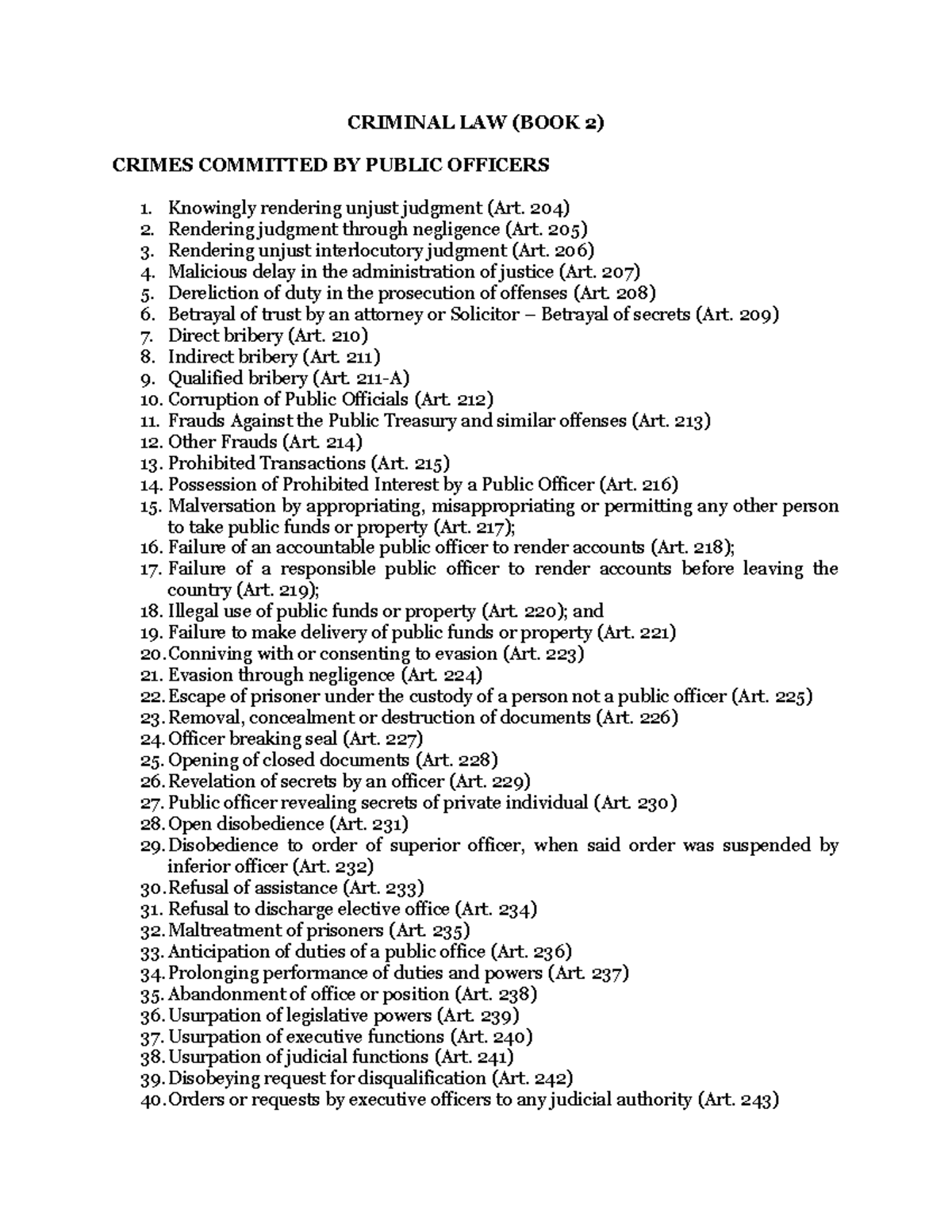 CRIMINAL LAW (BOOK 2) - Crimes Committed by Public Officers Overview ...