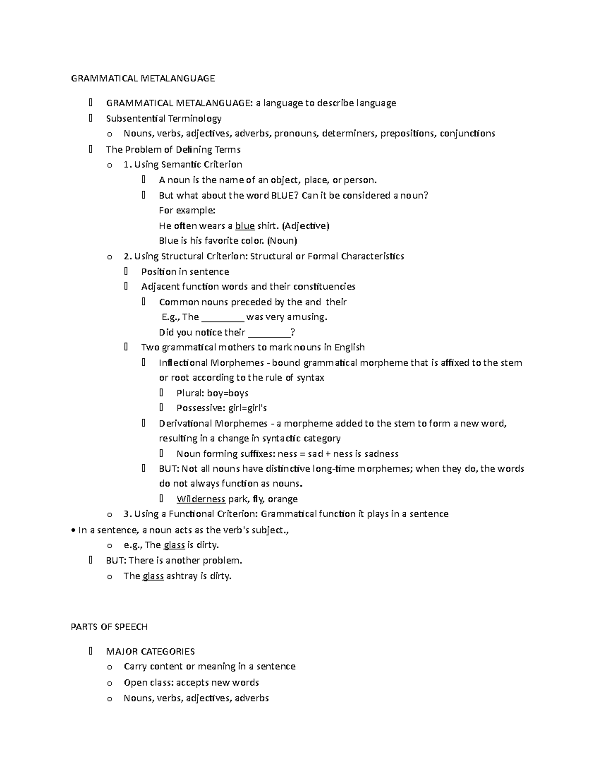 Grammatical Metalanguage: Understanding Parts of Speech and Terminology ...