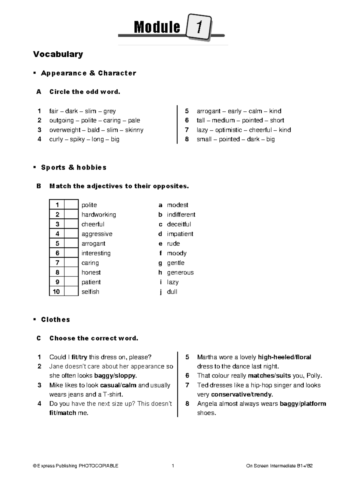 On Screen Intermediate Resource Module 1: Vocabulary & Grammar ...