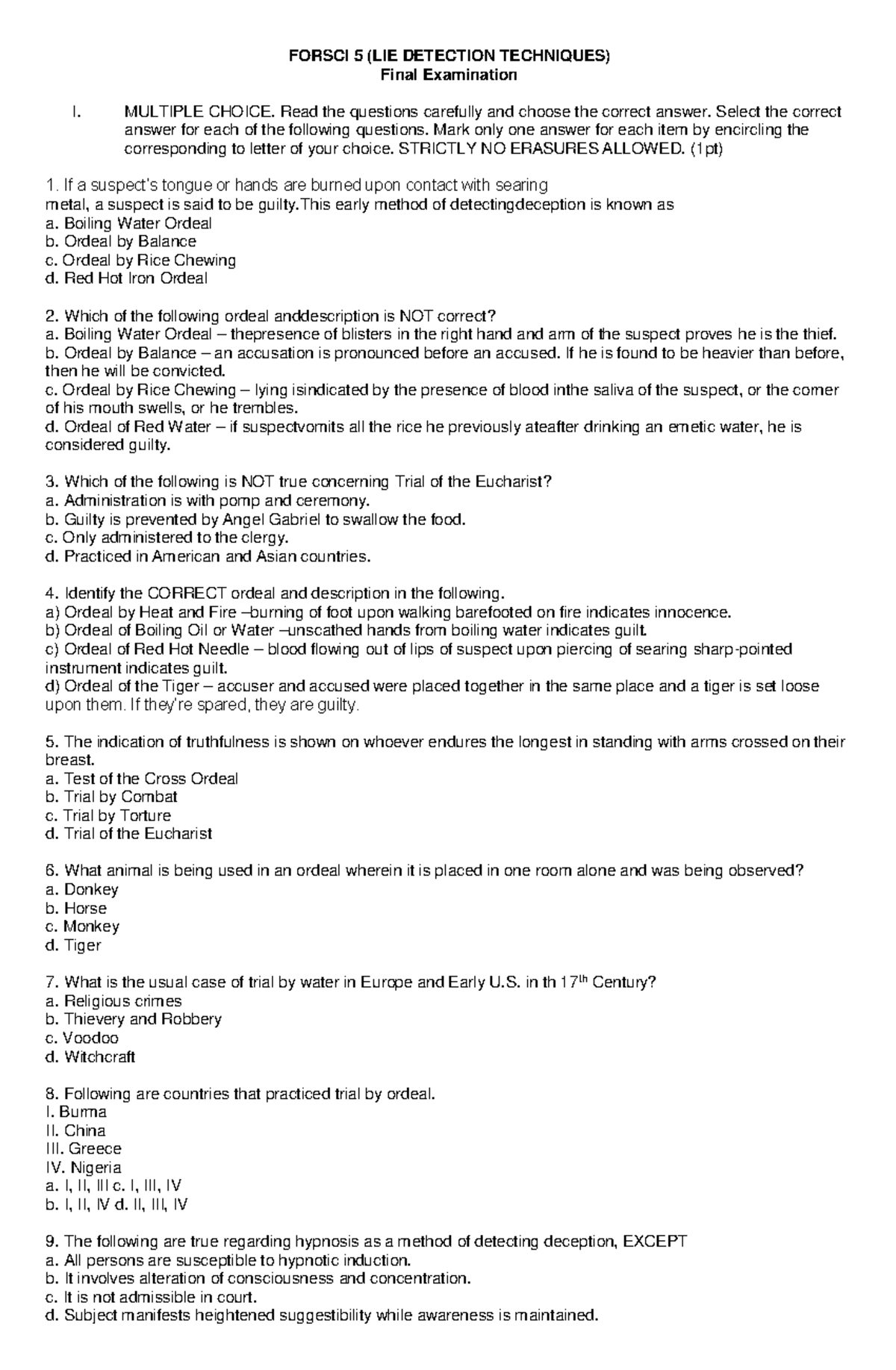 Lie detection techniques examination - FORSCI 5 (LIE DETECTION ...