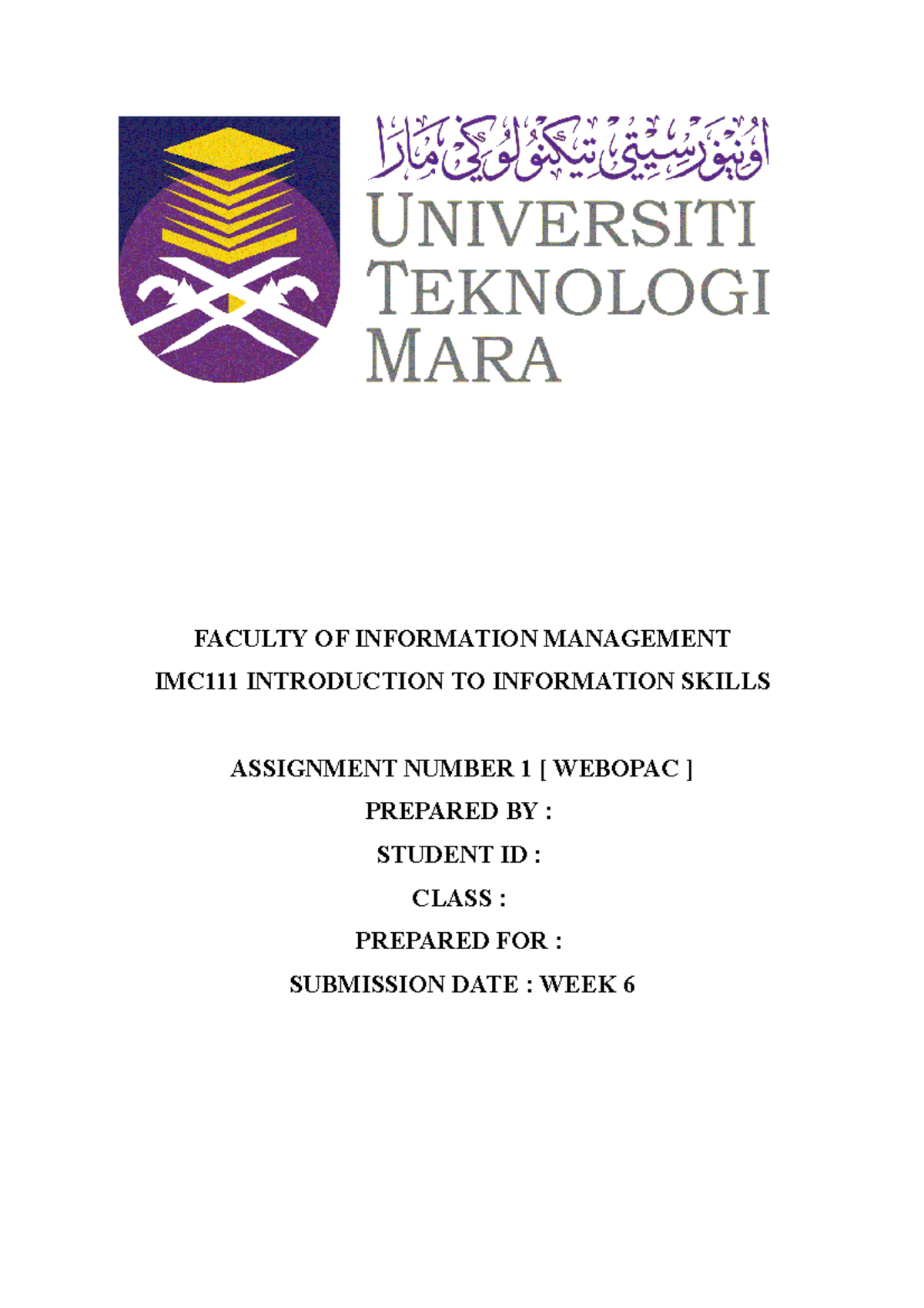 IMC111 Assignment 1: Exploring WebOpac and Its Features - Studocu