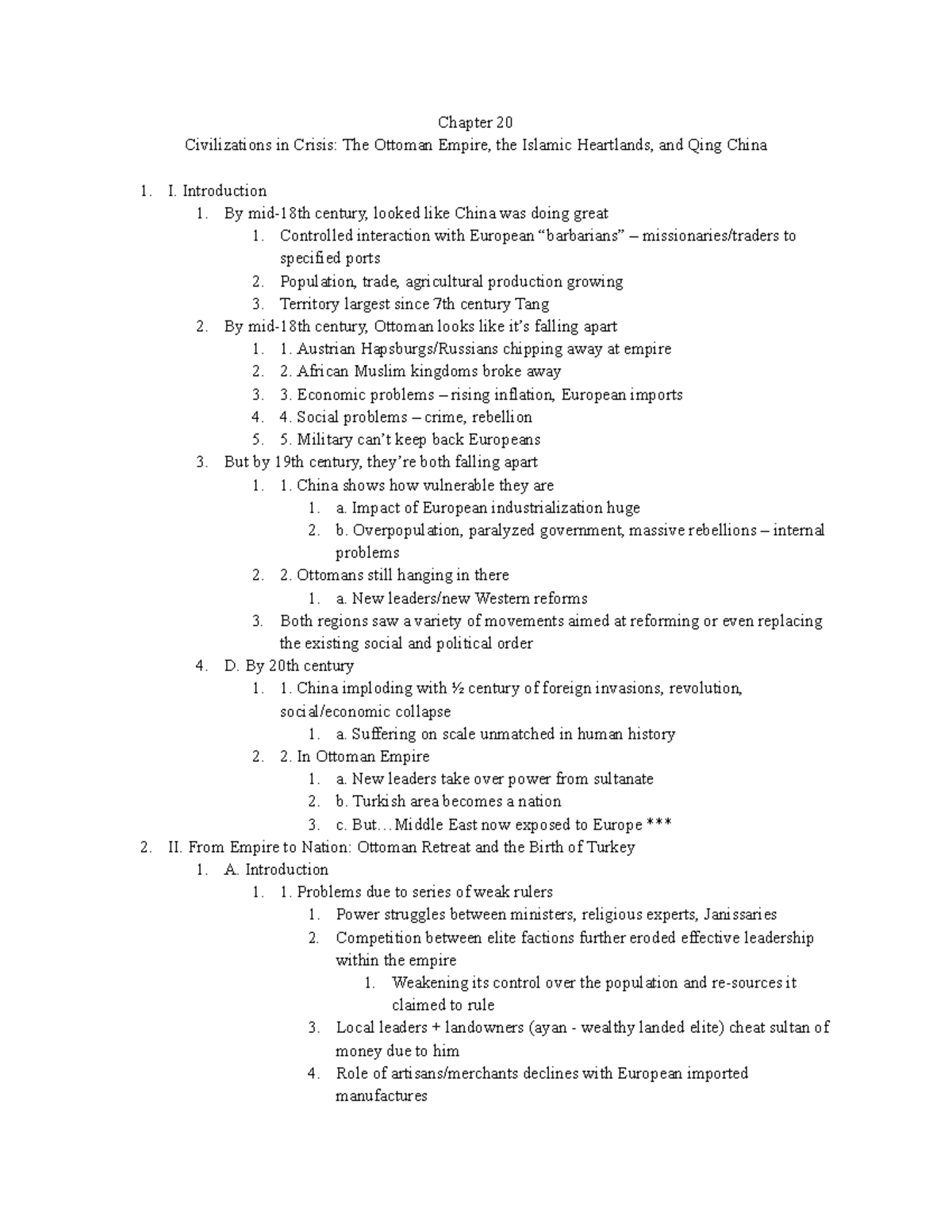 Chapter 20 APWH: Civilizations in Crisis - Ottoman Empire, Islamic ...