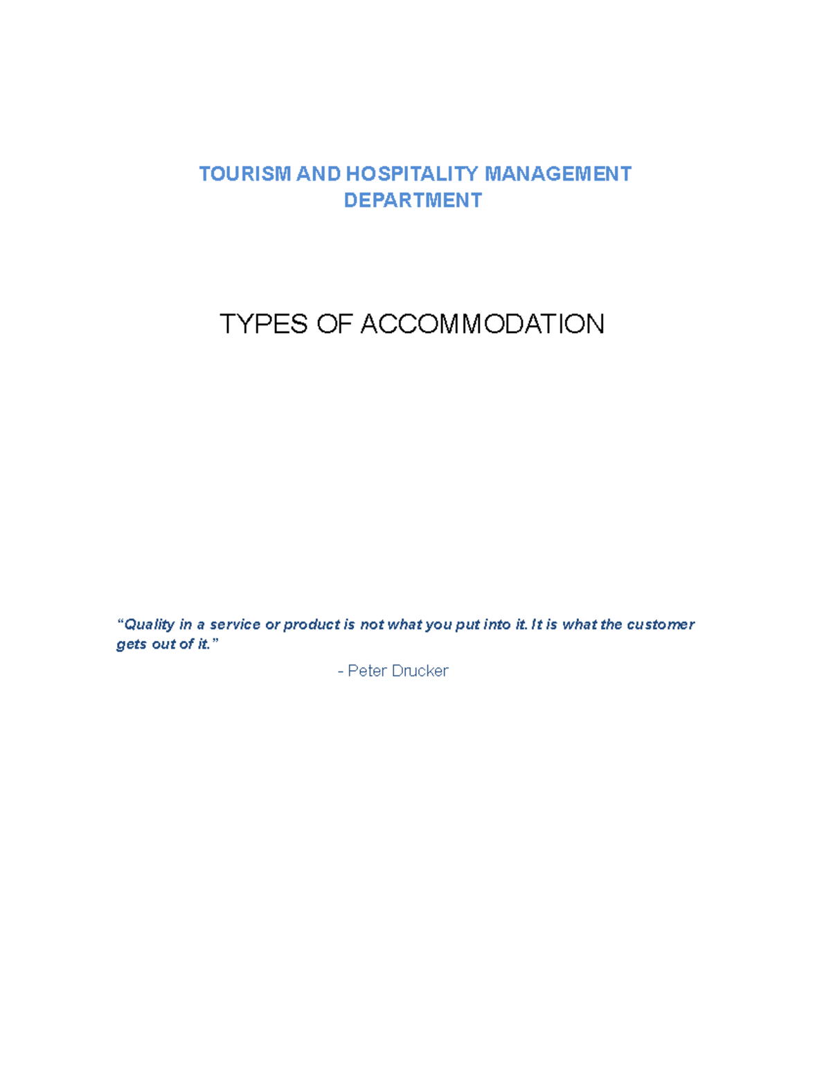 Types OF Accommodation - TOURISM AND HOSPITALITY MANAGEMENT DEPARTMENT ...