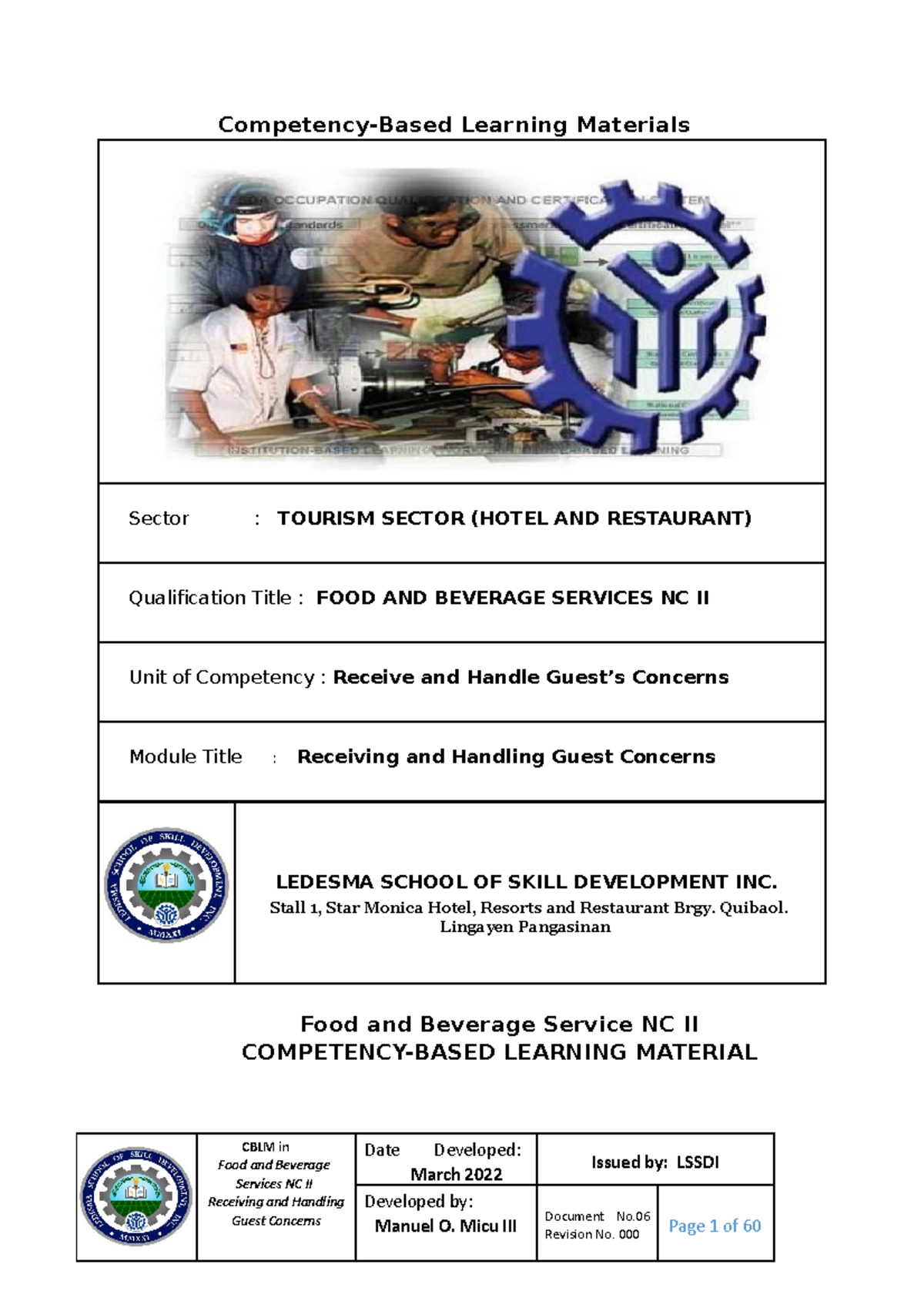 Receiving and Handling Guest Concerns in CBLM-FBS NC II - Studocu