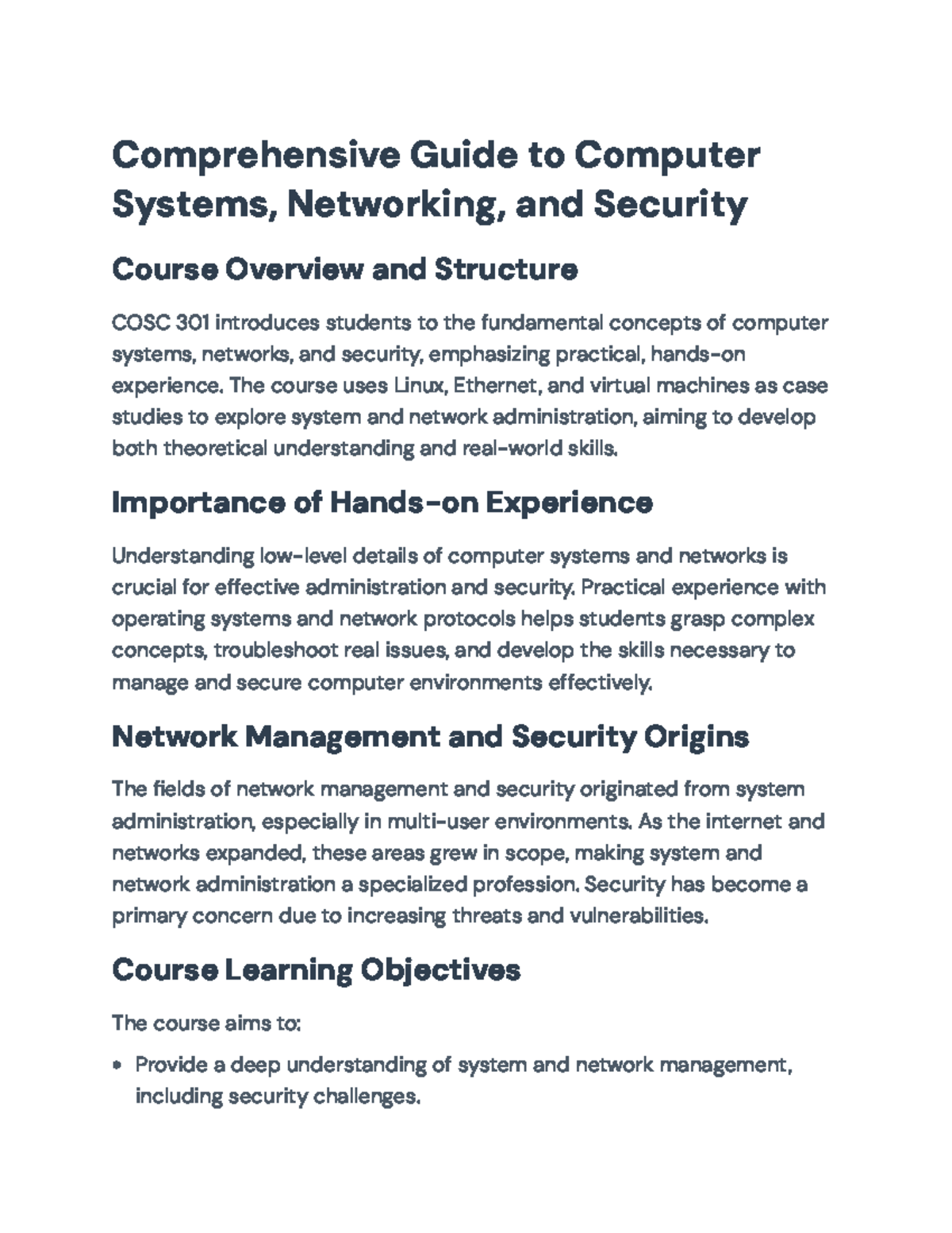 Comprehensive Guide to Computer Systems & Networking (COSC 301) - Studocu